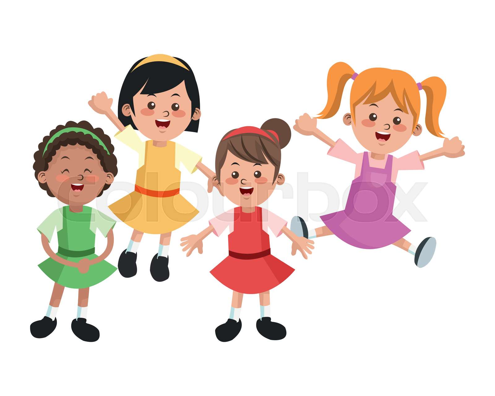Group of happy girls cartoon kids | Stock vector | Colourbox