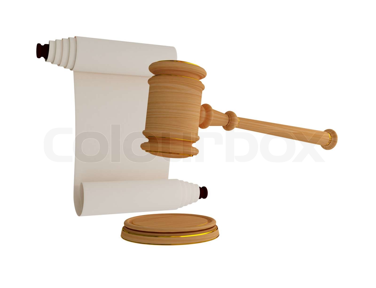 Lawyer's hammer and antique scroll | Stock image | Colourbox
