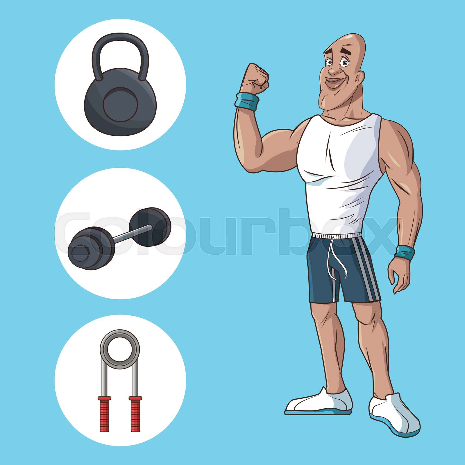 healthy man athletic muscular gym equipment | Stock vector | Colourbox