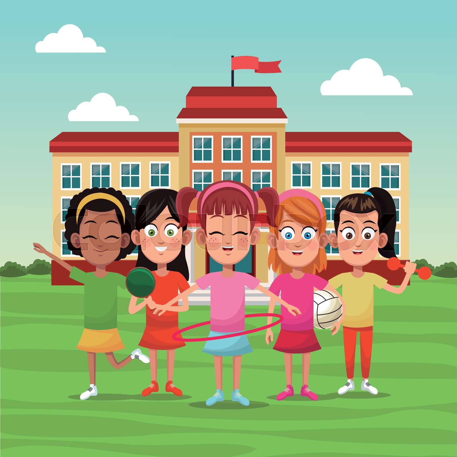 school children sport image | Stock vector | Colourbox