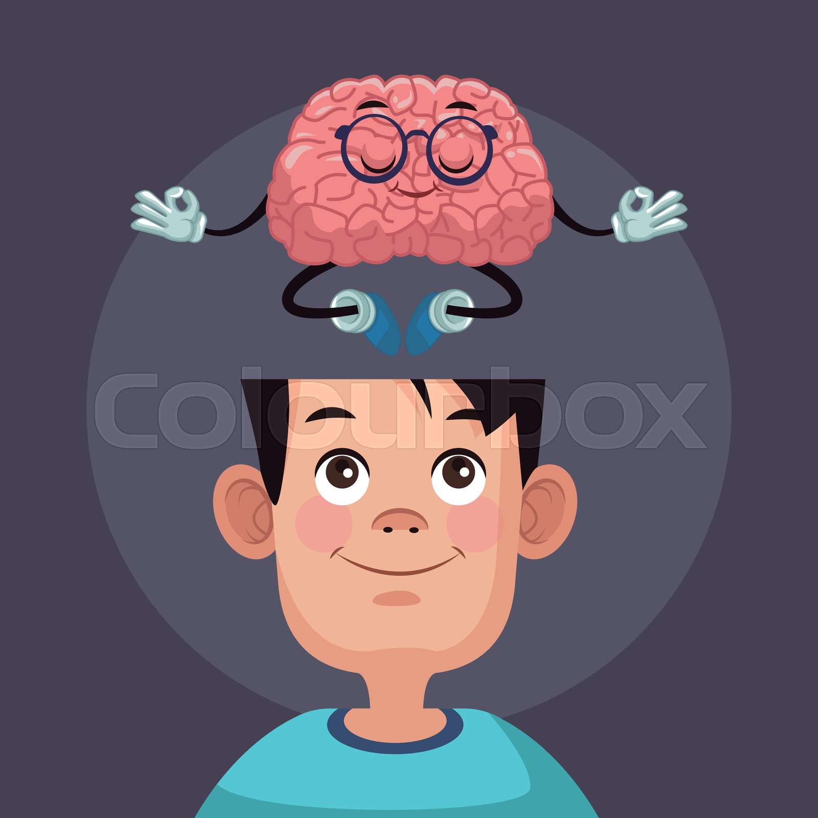 Cute brain cartoon in kid head | Stock vector | Colourbox