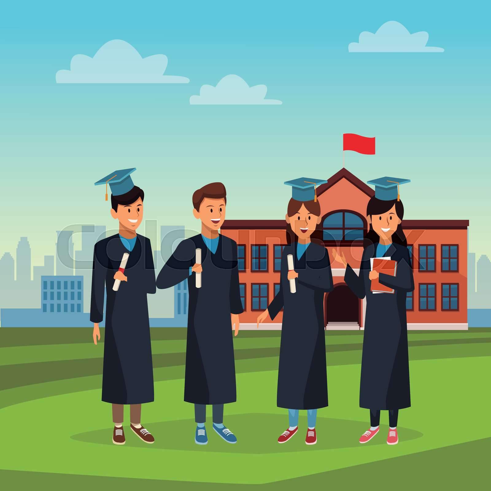 Young students in highschool building | Stock vector | Colourbox