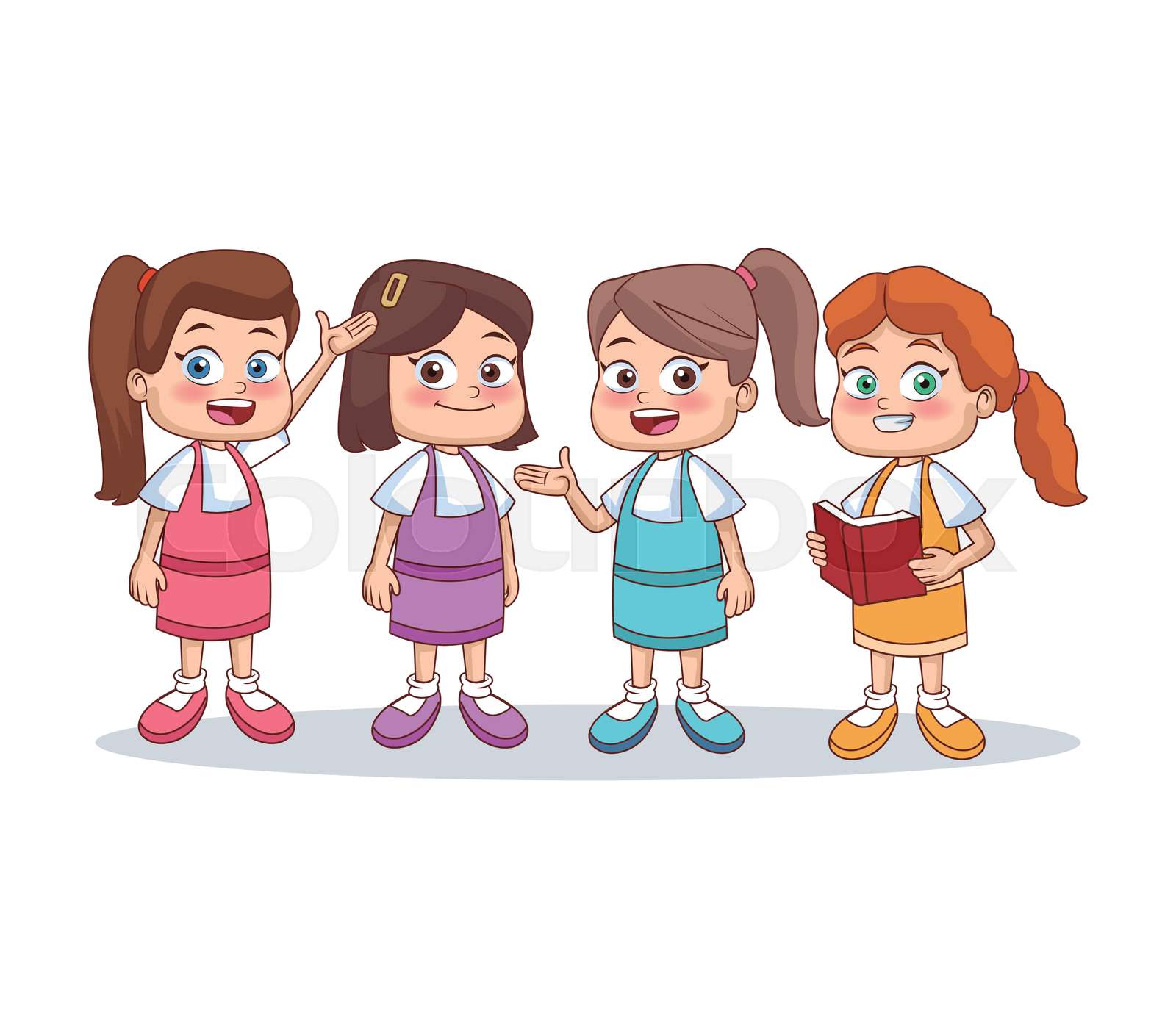 School girls cartoon | Stock vector | Colourbox