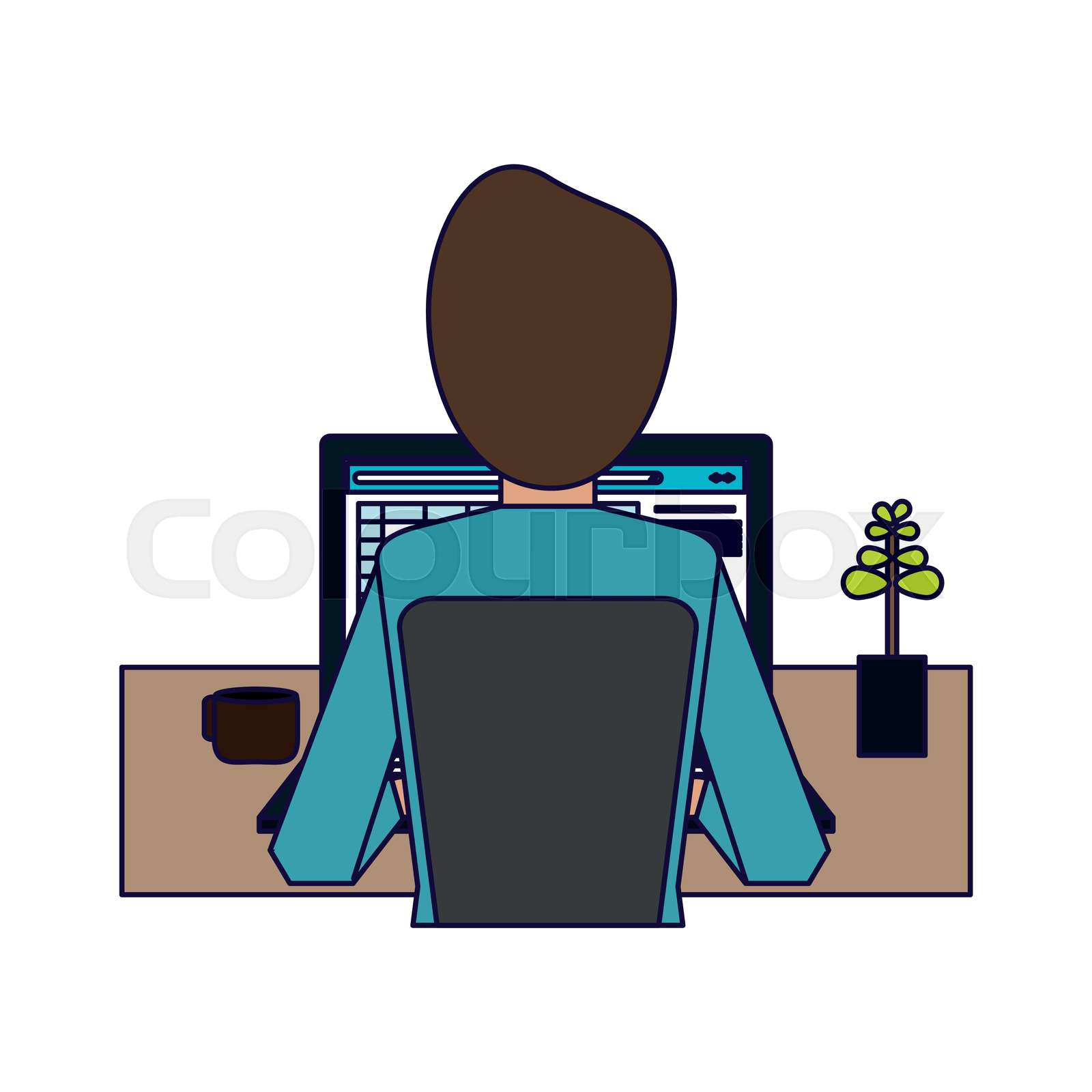 Working with computer avatar | Stock vector | Colourbox