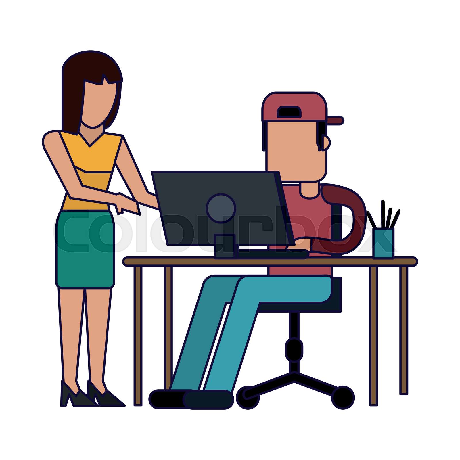 Working with computer avatar | Stock vector | Colourbox