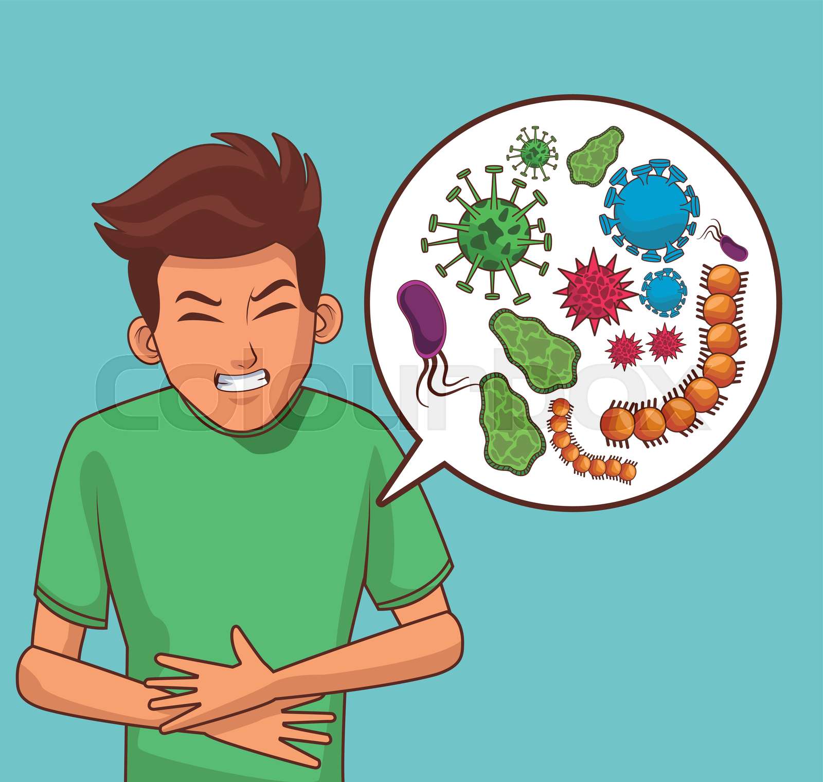 Stomach ache cartoons | Stock vector | Colourbox