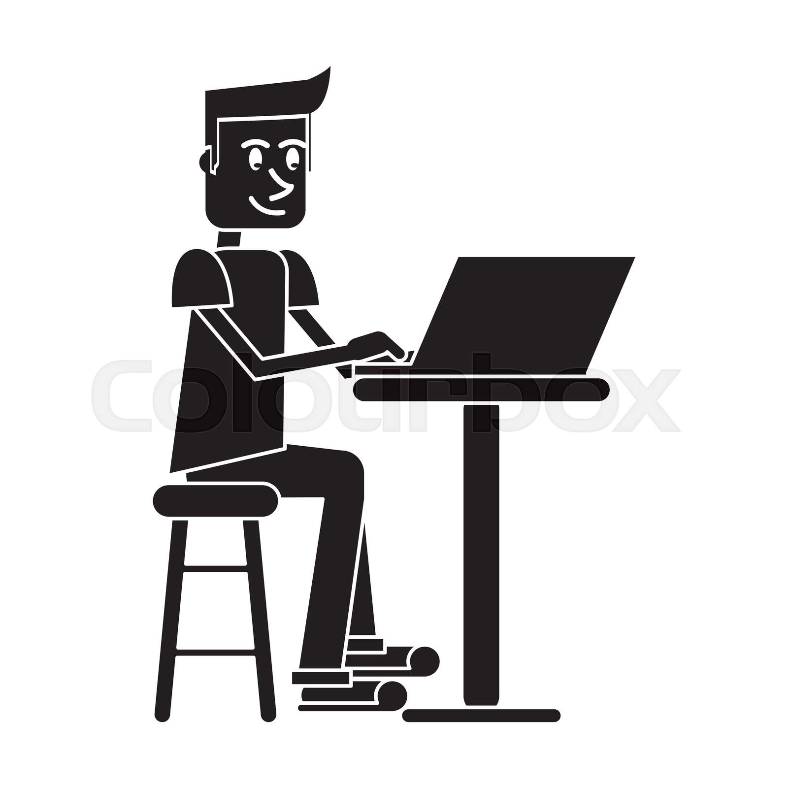 silhouette young man sitting working computer | Stock vector | Colourbox
