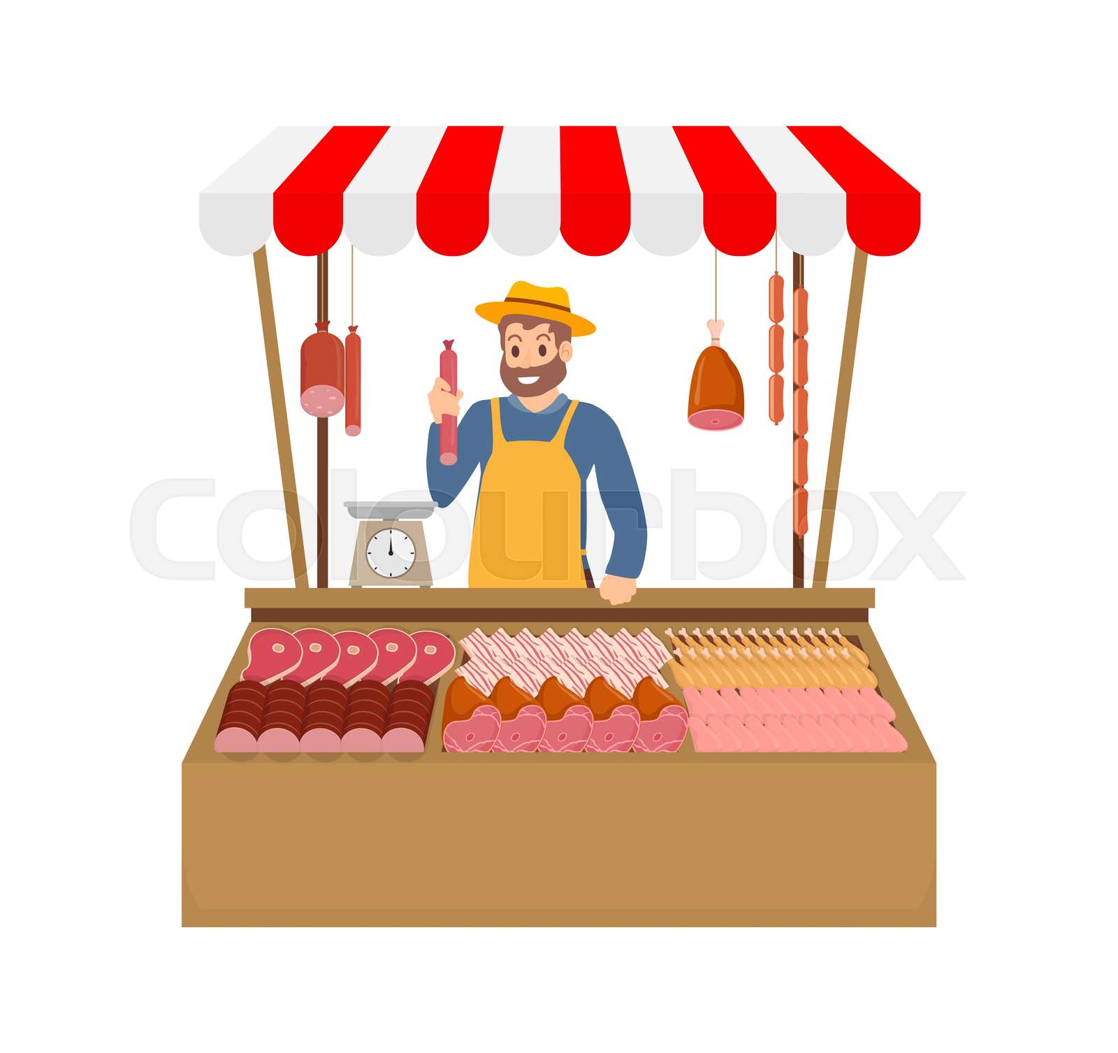 Farmer Selling Meat Products Vector Illustration | Stock vector | Colourbox