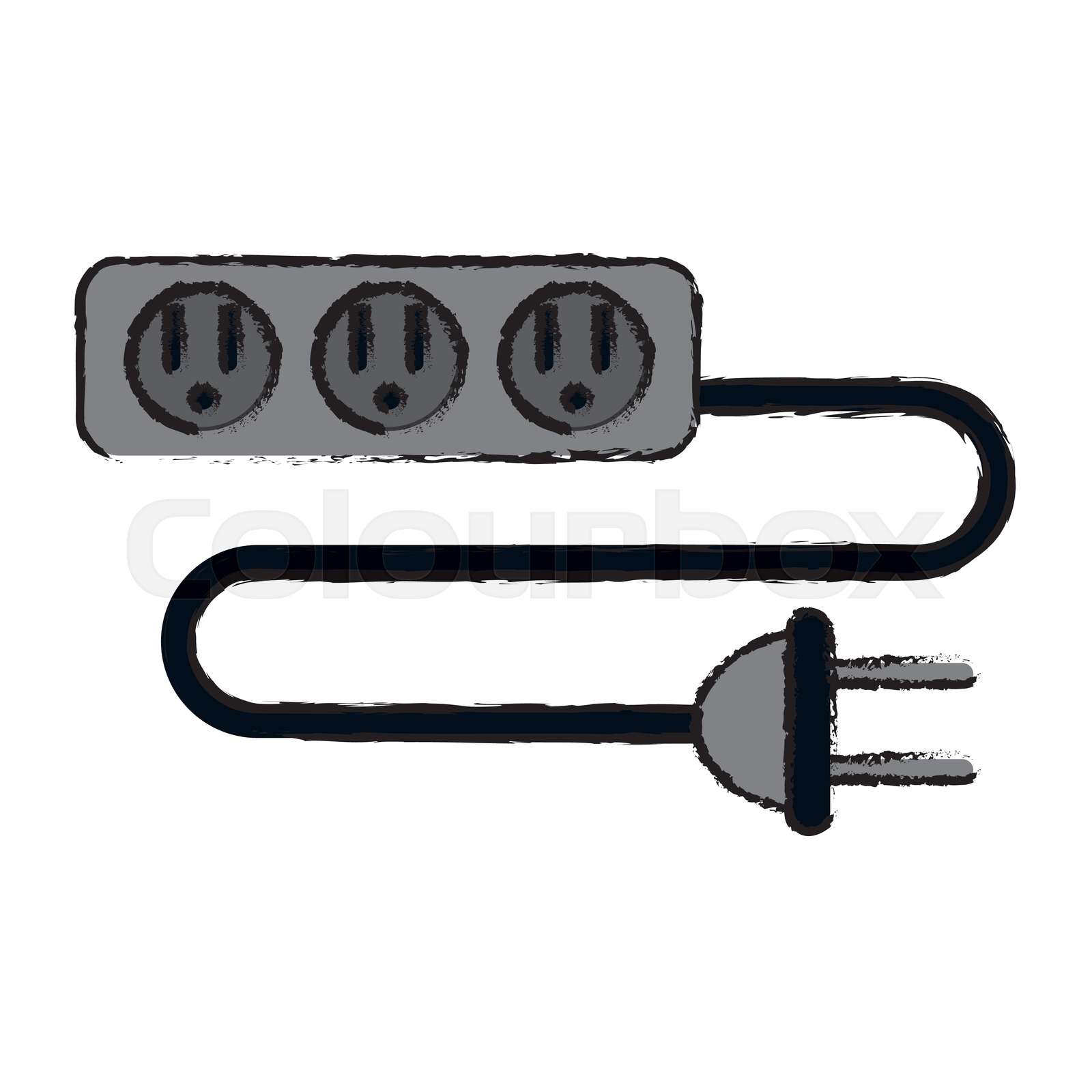 drawing electric extension cord cable and plug three outlets | Stock ...