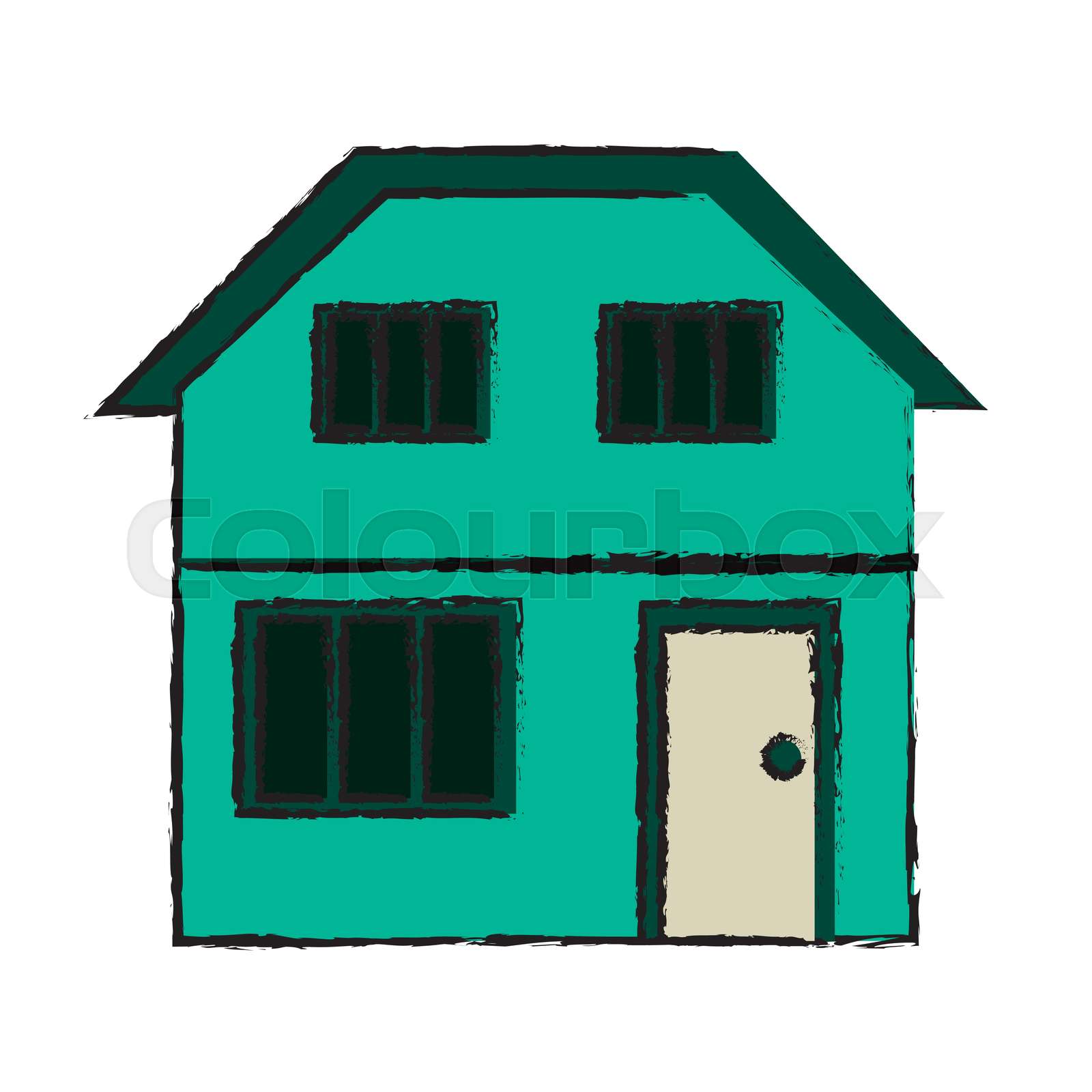 drawing green house home family residential | Stock vector | Colourbox