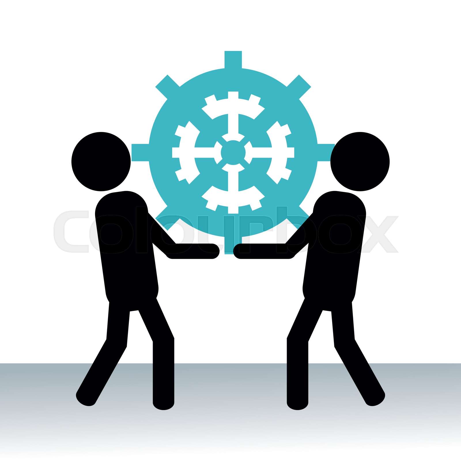 men hold up gear teamwork pictogram | Stock vector | Colourbox