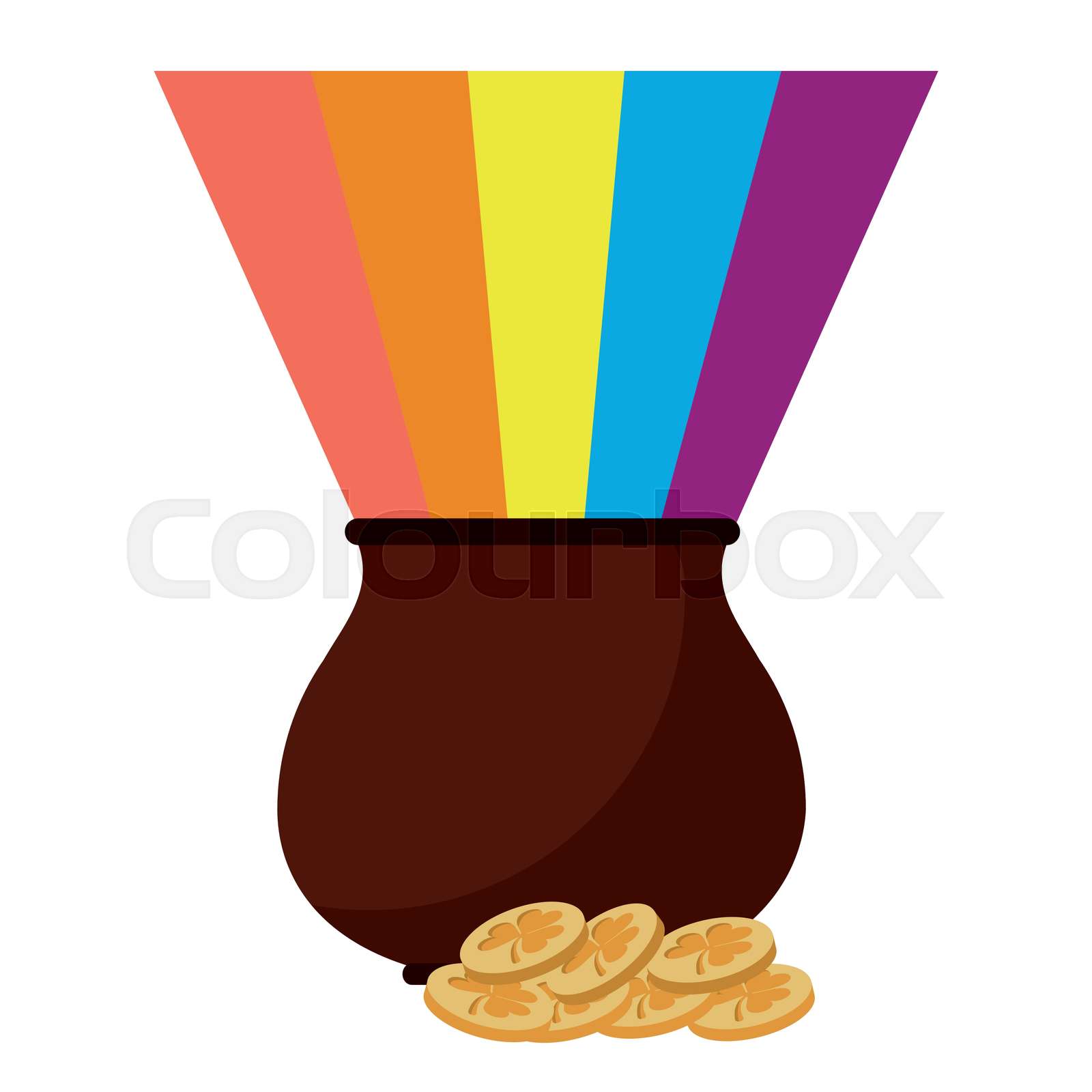 st patricks day cauldron rainbow with coins | Stock vector | Colourbox