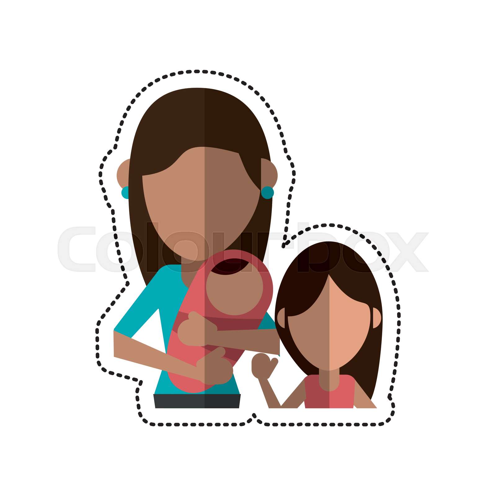 cartoon mother carrying baby and daughter | Stock vector | Colourbox
