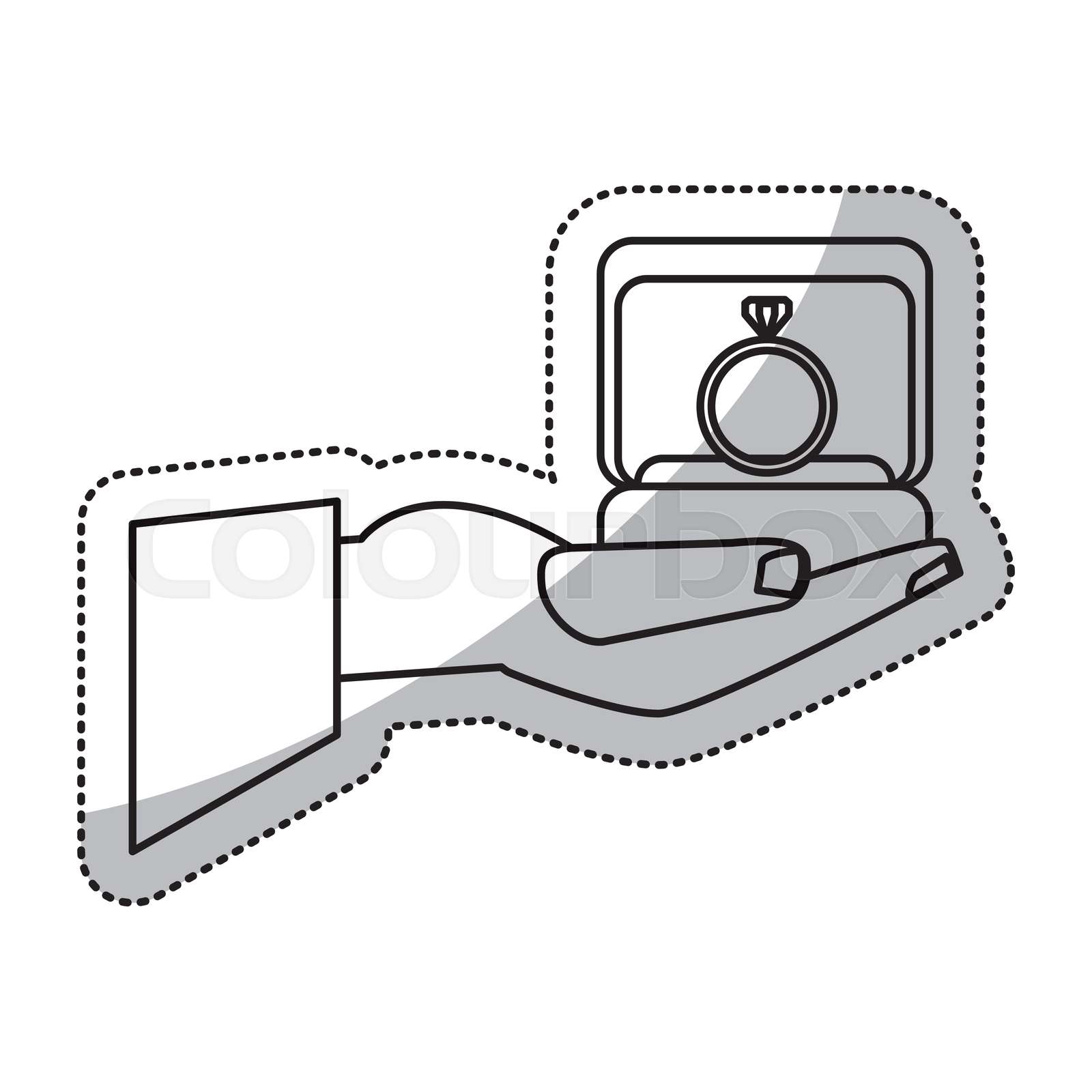 hand holding box ring wedding outline | Stock vector | Colourbox