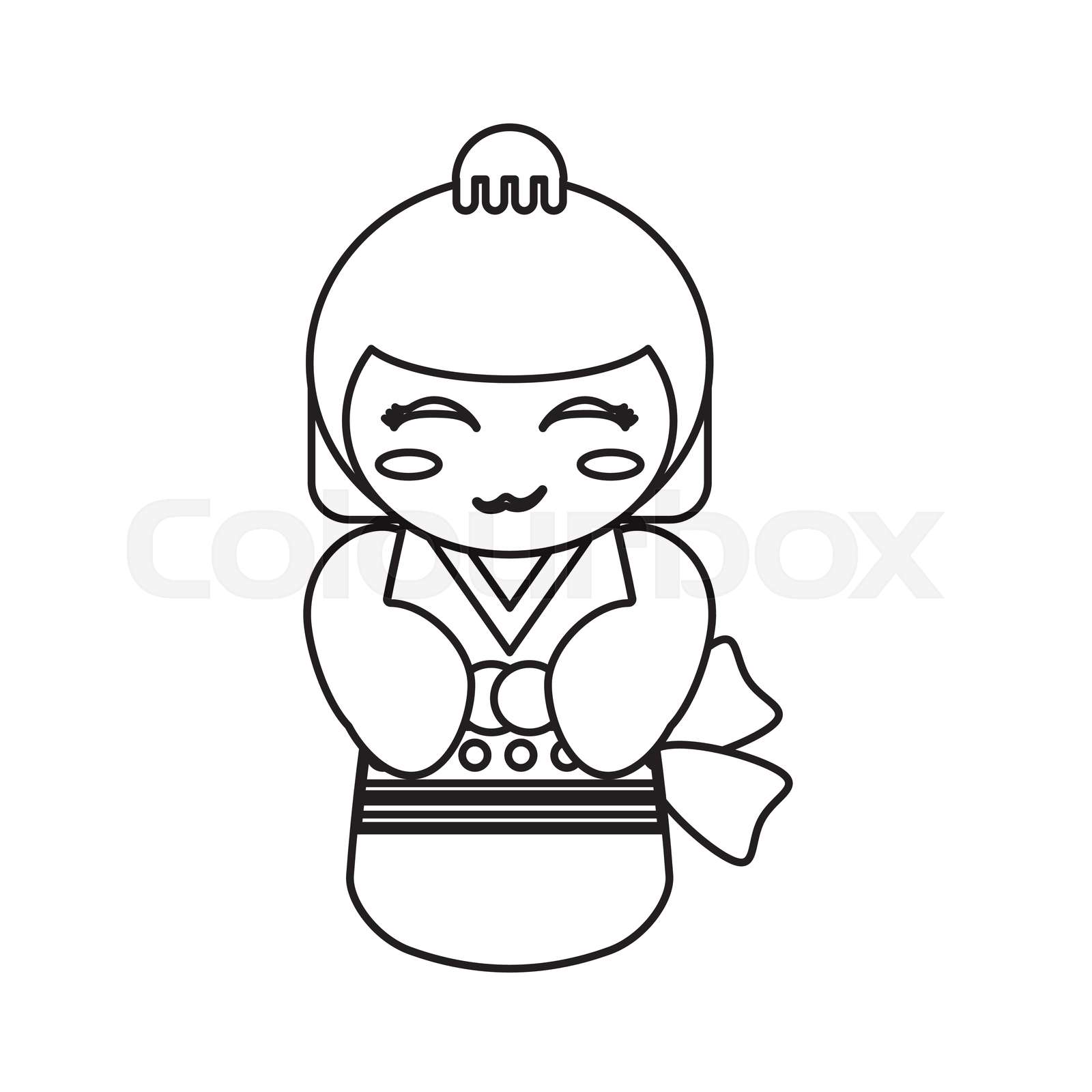 doll kokeshi decoration outline | Stock vector | Colourbox