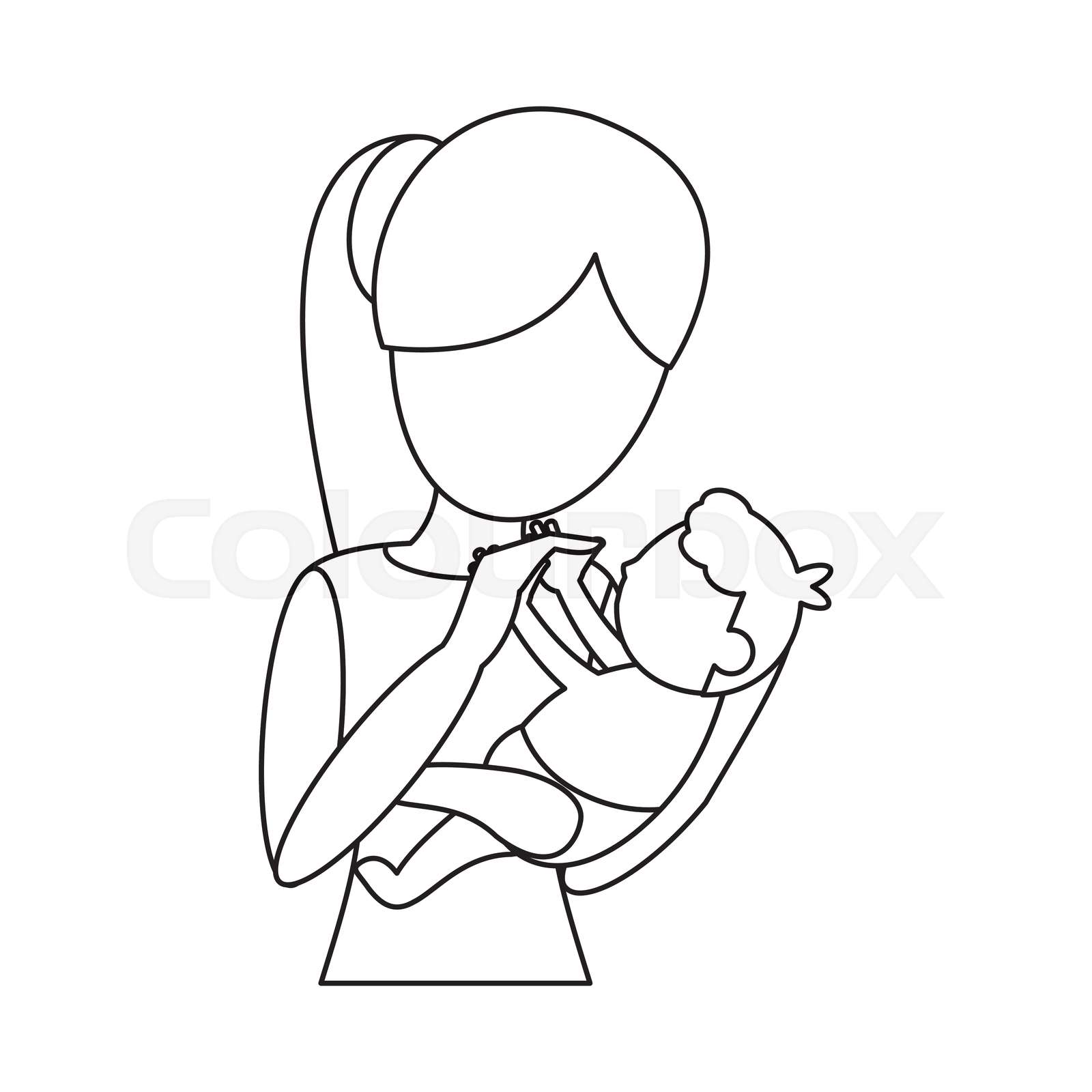 mom carrying little baby outline | Stock vector | Colourbox