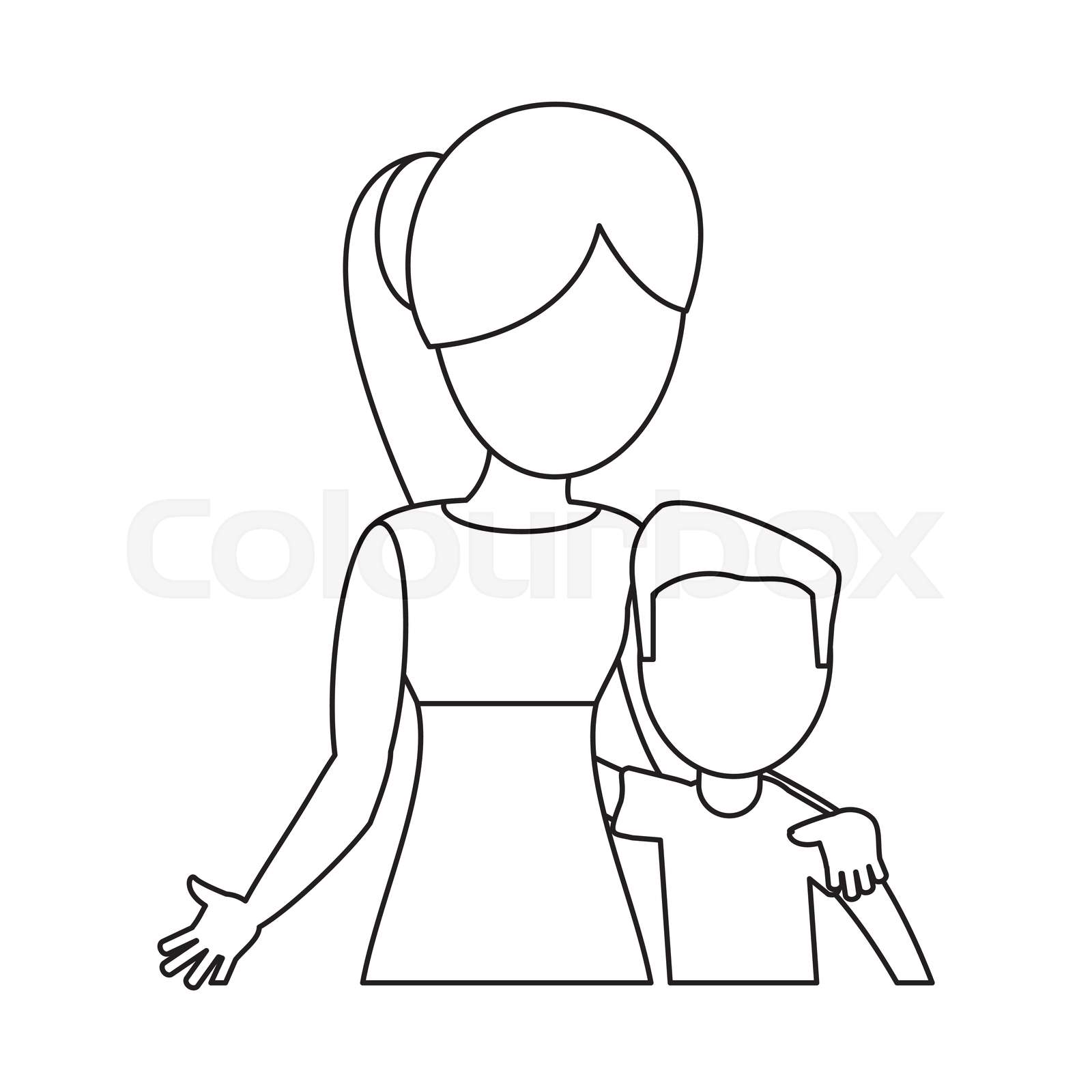 mother hugging son lovely outline | Stock vector | Colourbox