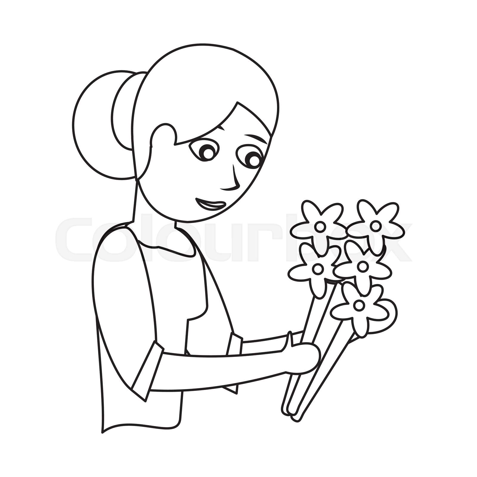 mother with flower decoration outline | Stock vector | Colourbox