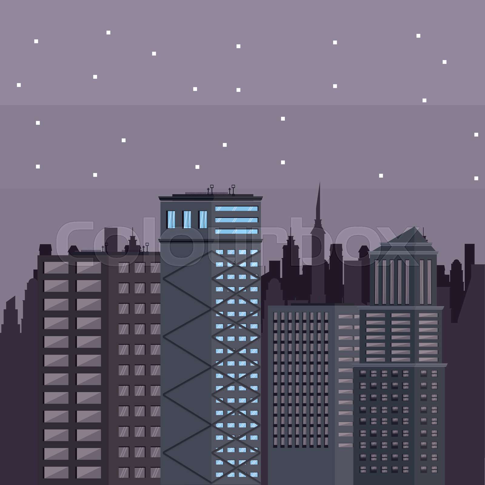 Buildings cityscape at night | Stock vector | Colourbox
