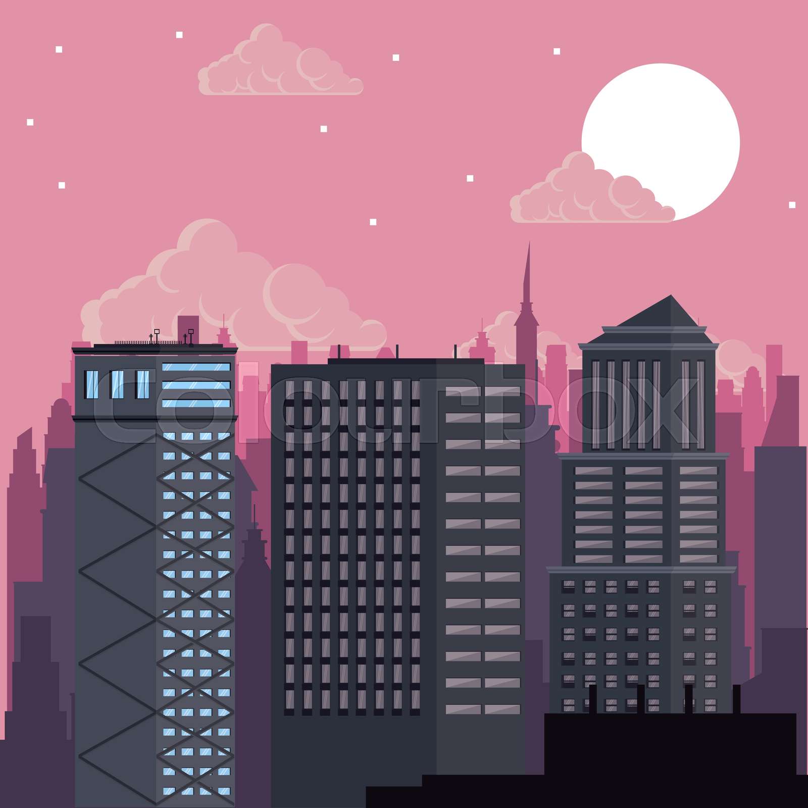 Buildings cityscape at night | Stock vector | Colourbox