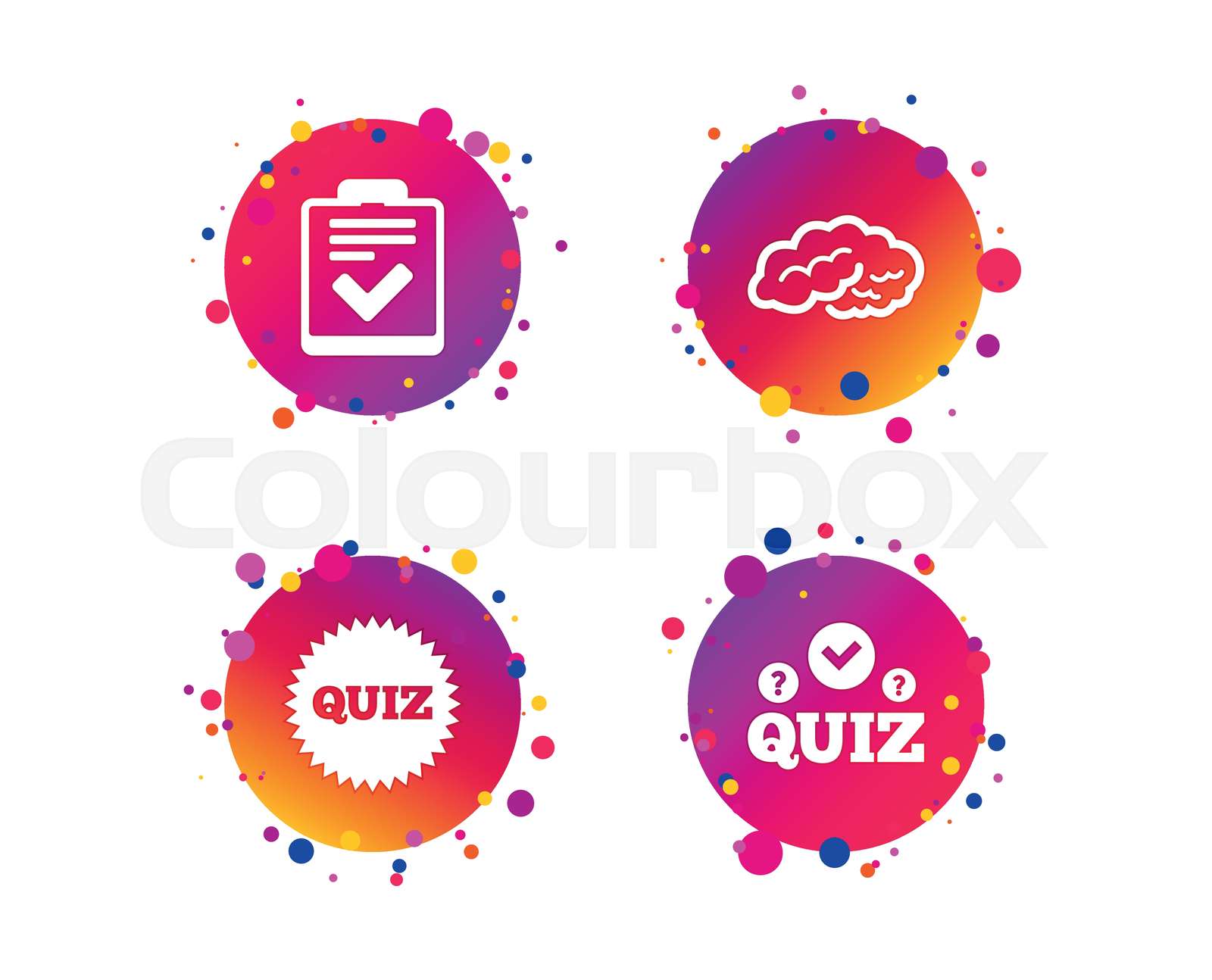 Quiz icons. Checklist and human brain symbols. Vector | Stock vector ...