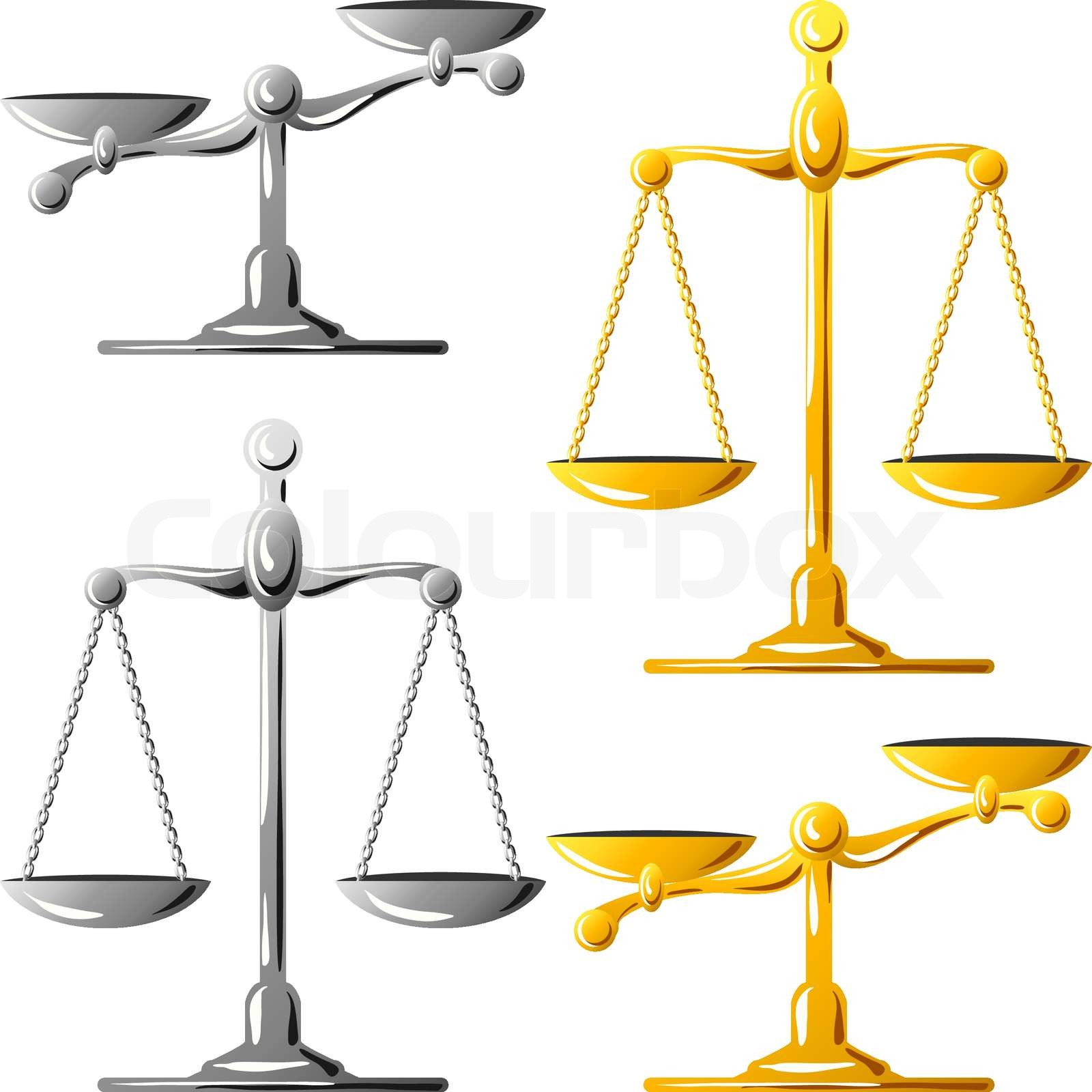 vector set of gold and silver scales of justice | Stock vector | Colourbox