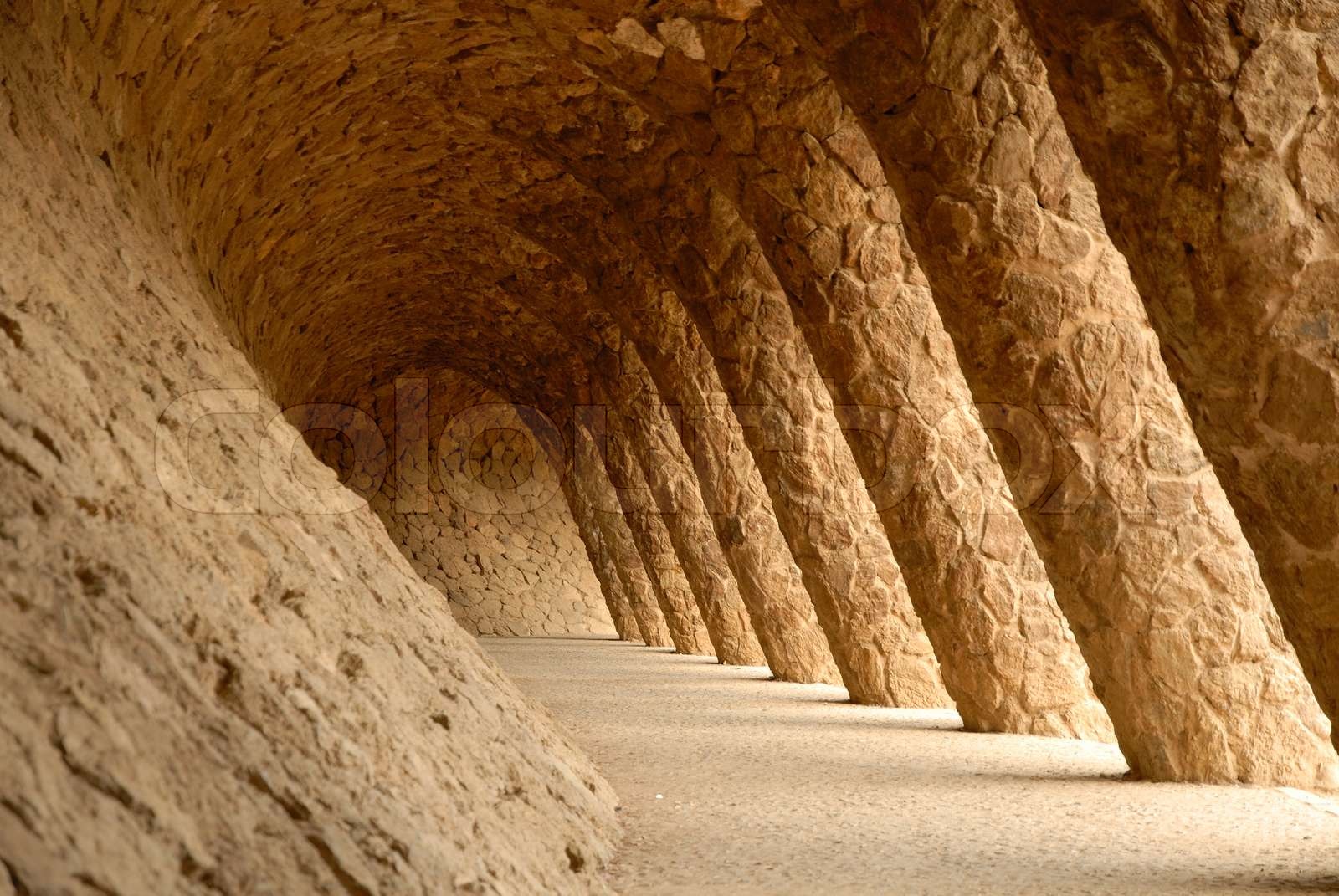 Columns designed by Antoni Gaudi Park Guell in Barcelona Spain | Stock ...