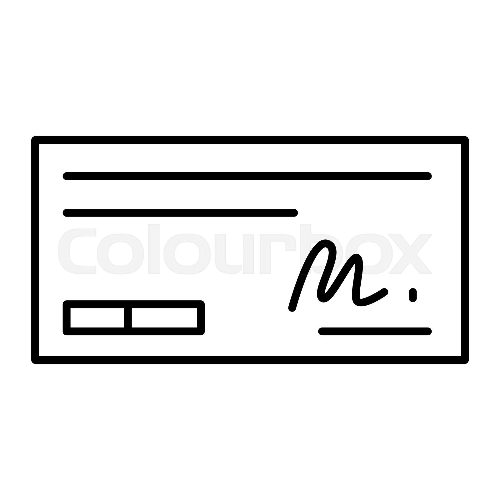 Sign on cheque thin line icon. Bank check vector illustration isolated ...