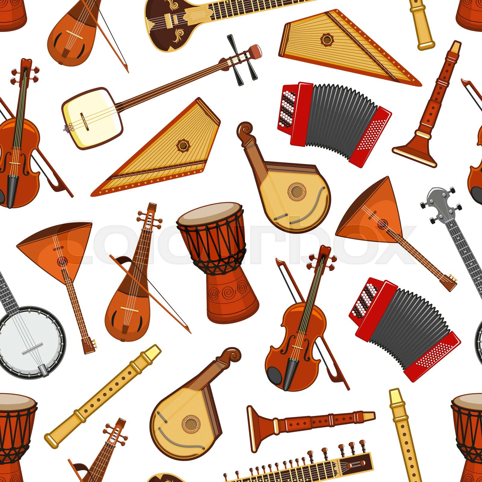 Musical instruments of folk music seamless pattern | Stock vector ...