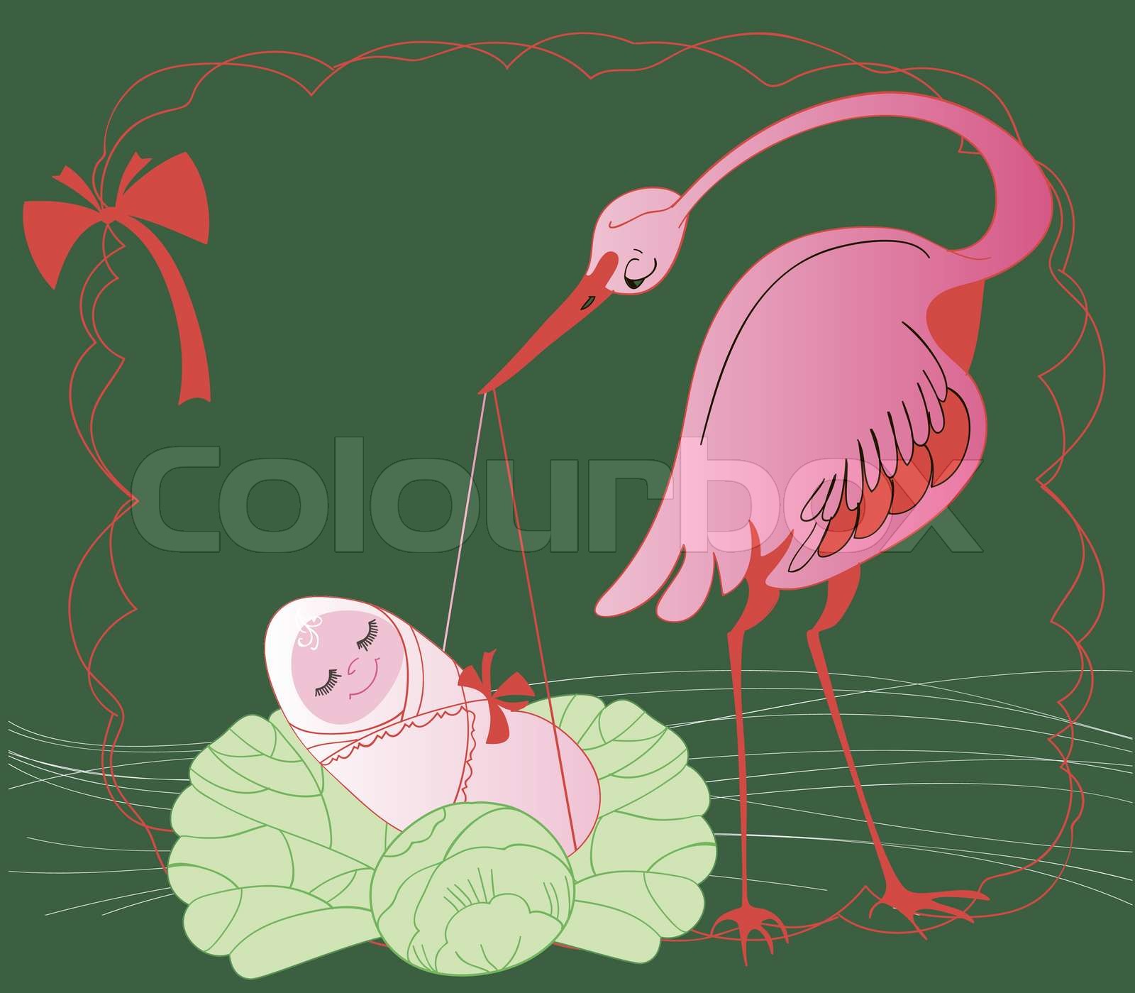 Stork with baby | Stock vector | Colourbox