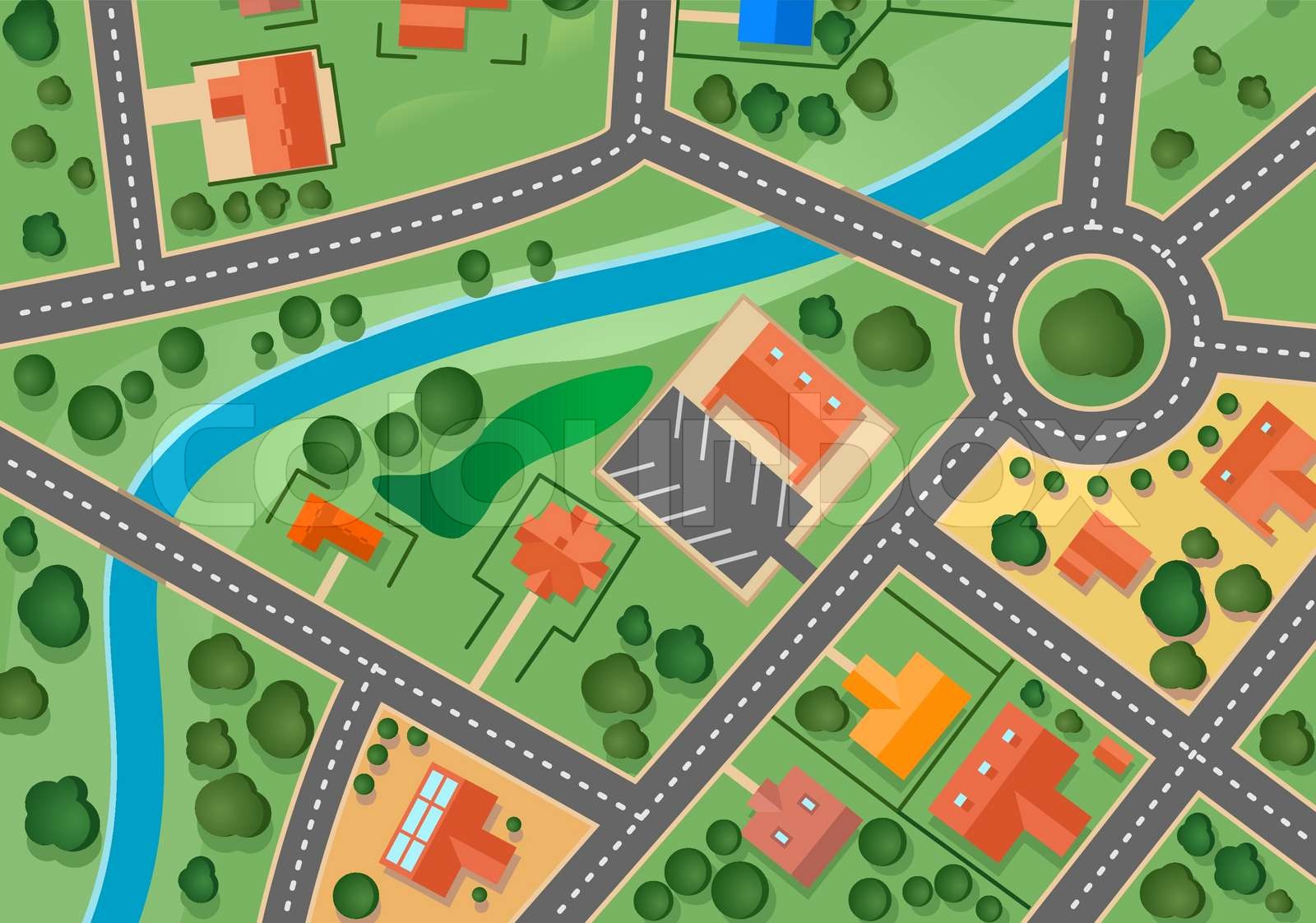Map of suburb village | Stock vector | Colourbox
