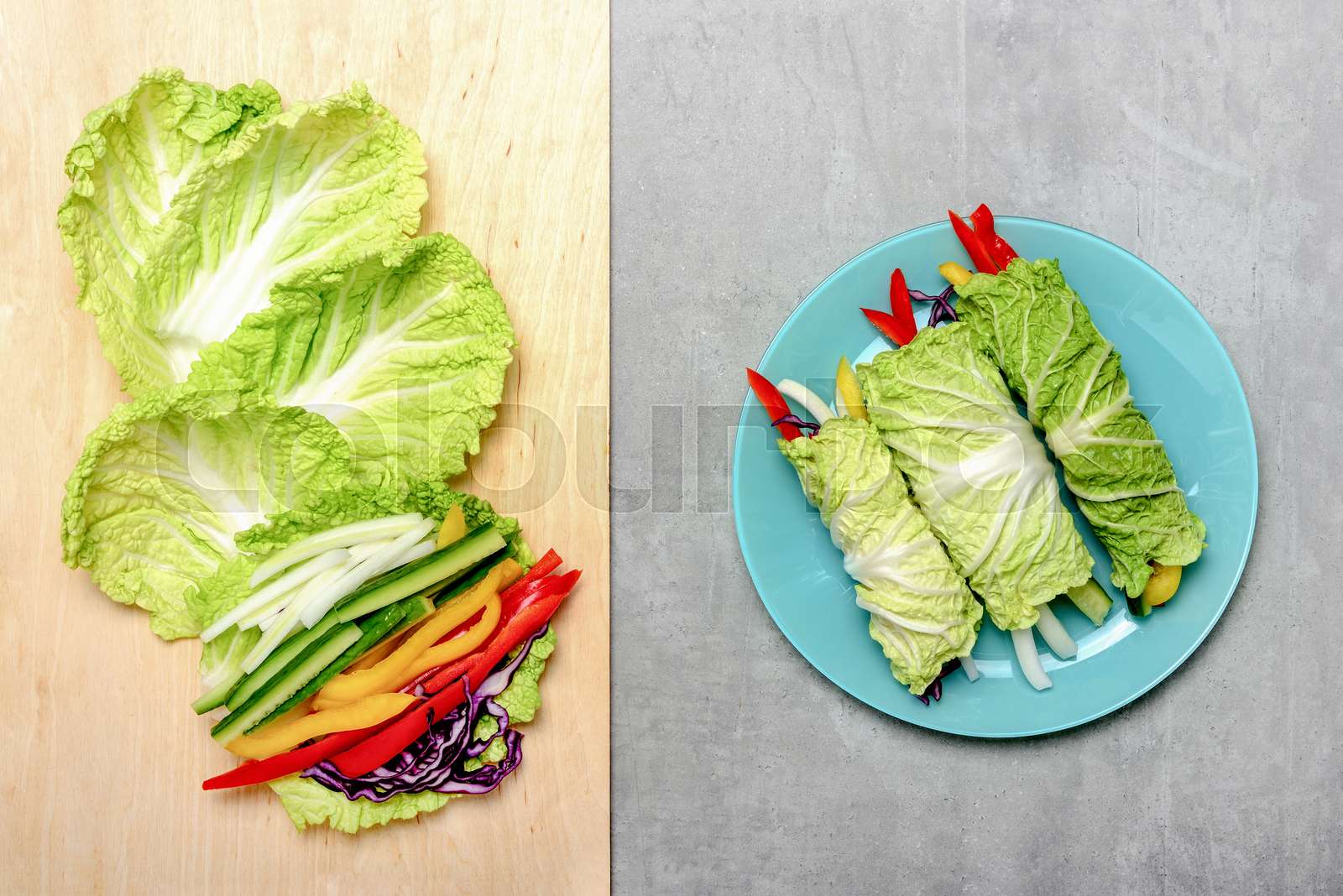 Nappa cabbage vegan spring rolls | Stock image | Colourbox