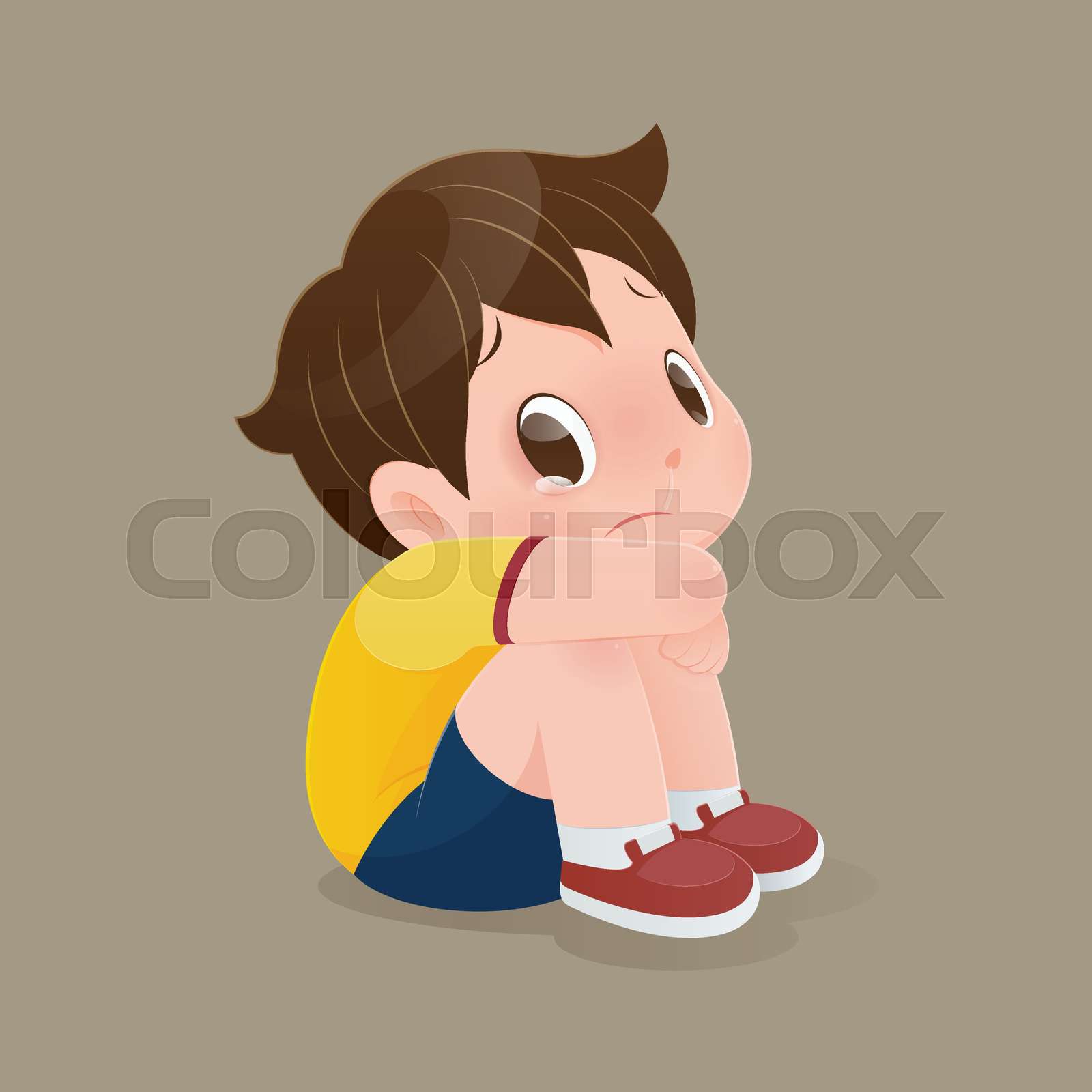 Illustration of a boy sitting crying on the floor. | Stock vector ...