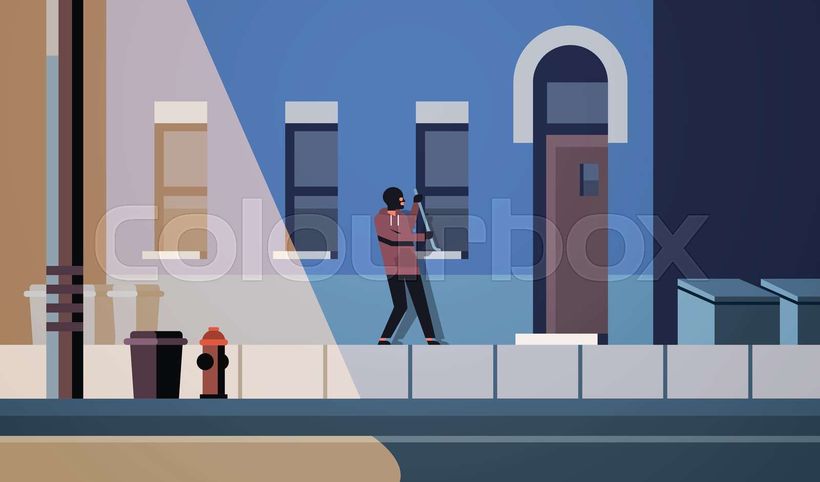 burglar in black mask using crowbar breaking entering into home ...