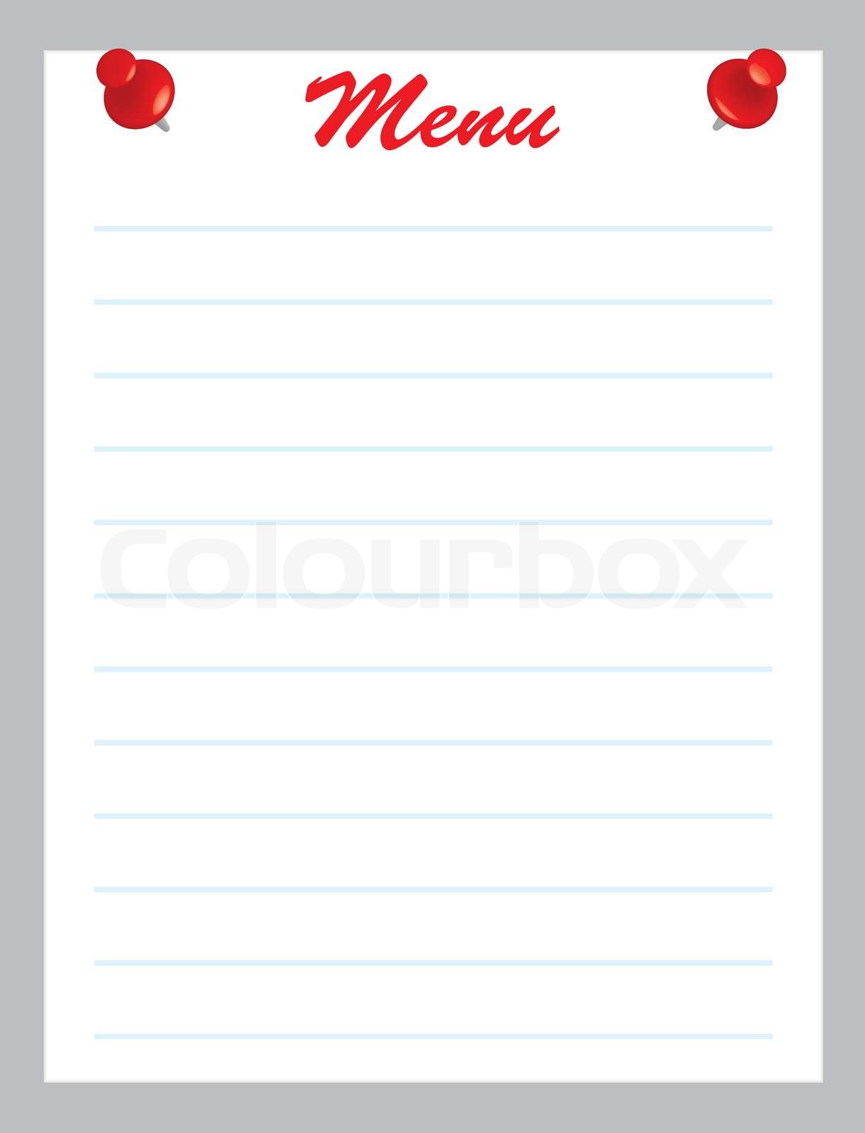 blank menu page with red pins vector illustration | Stock vector ...