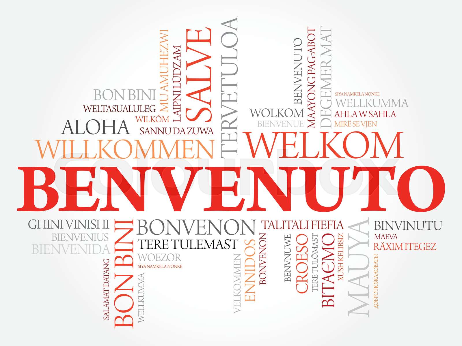 Benvenuto (Welcome in Italian) word cloud | Stock vector | Colourbox