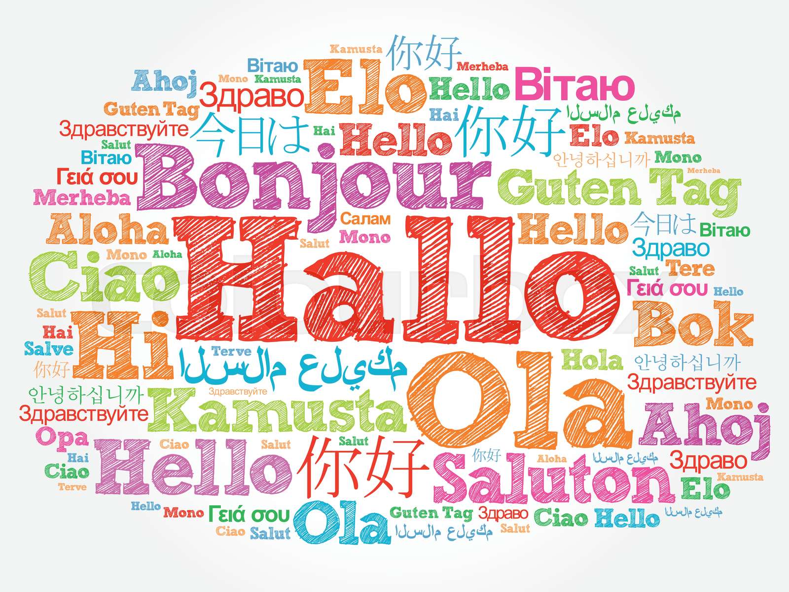 Hallo (Hello Greeting in German) word cloud | Stock vector | Colourbox