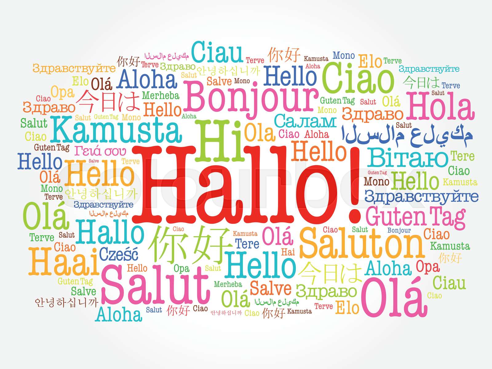 Hallo (Hello Greeting in German) word cloud | Stock vector | Colourbox