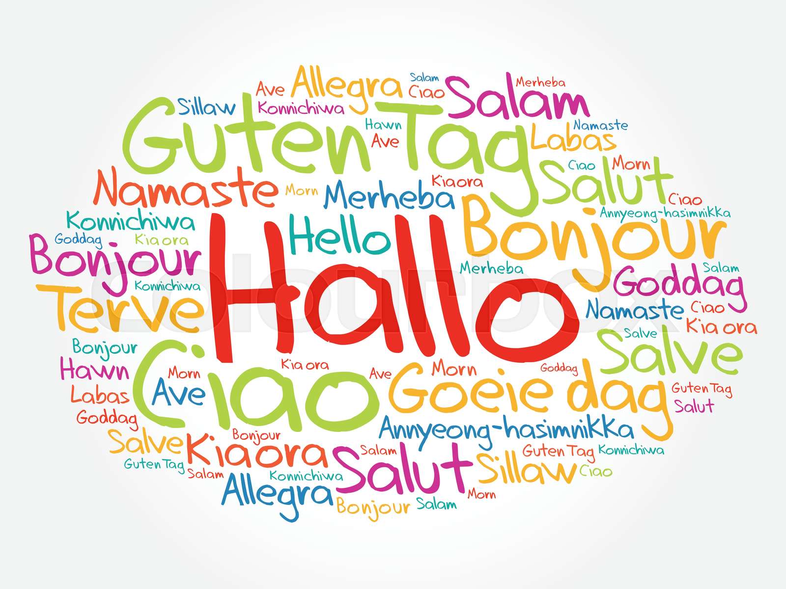 Hallo (Hello Greeting in German) word cloud | Stock vector | Colourbox