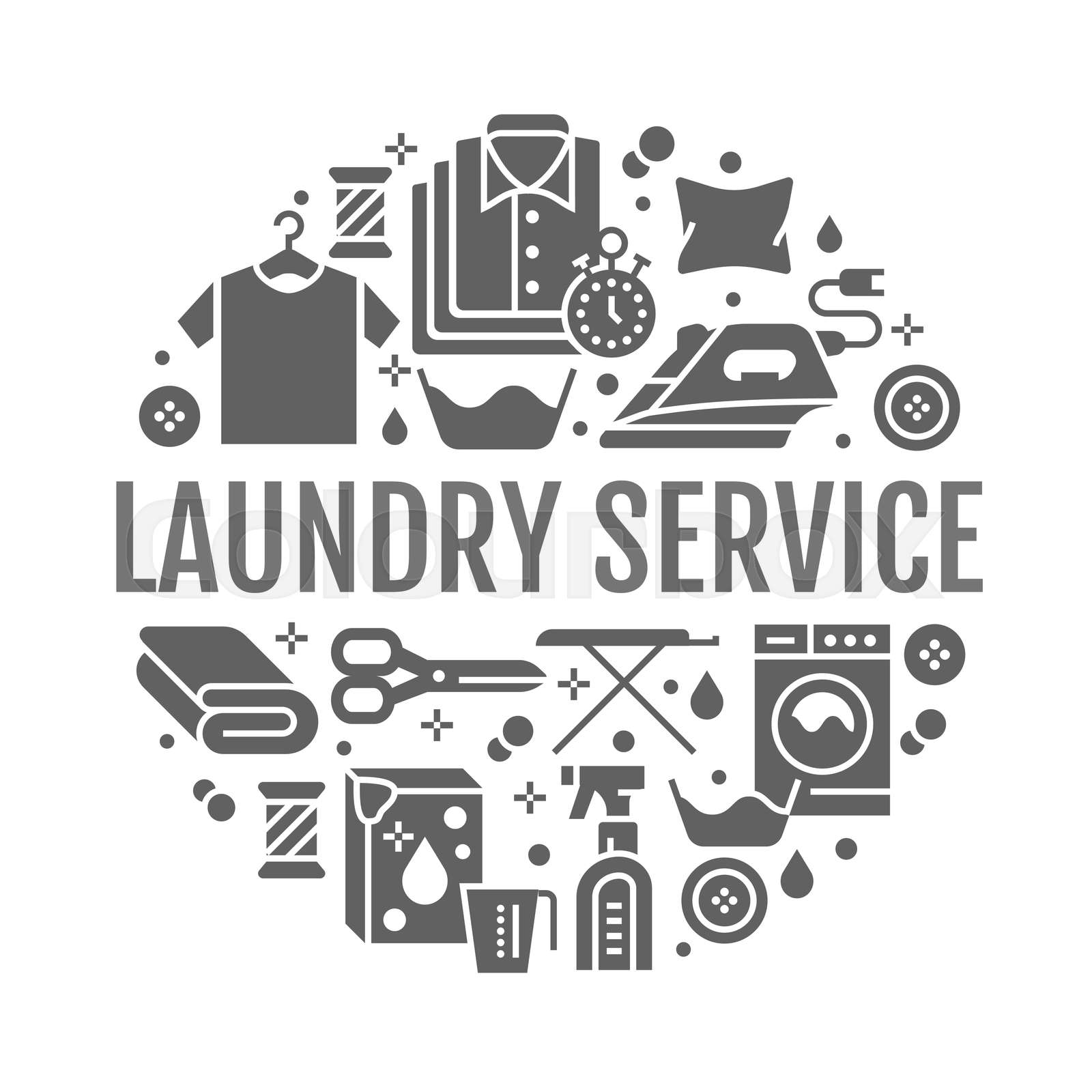 Laundry service banner illustration with flat glyph icons. Dry cleaning ...