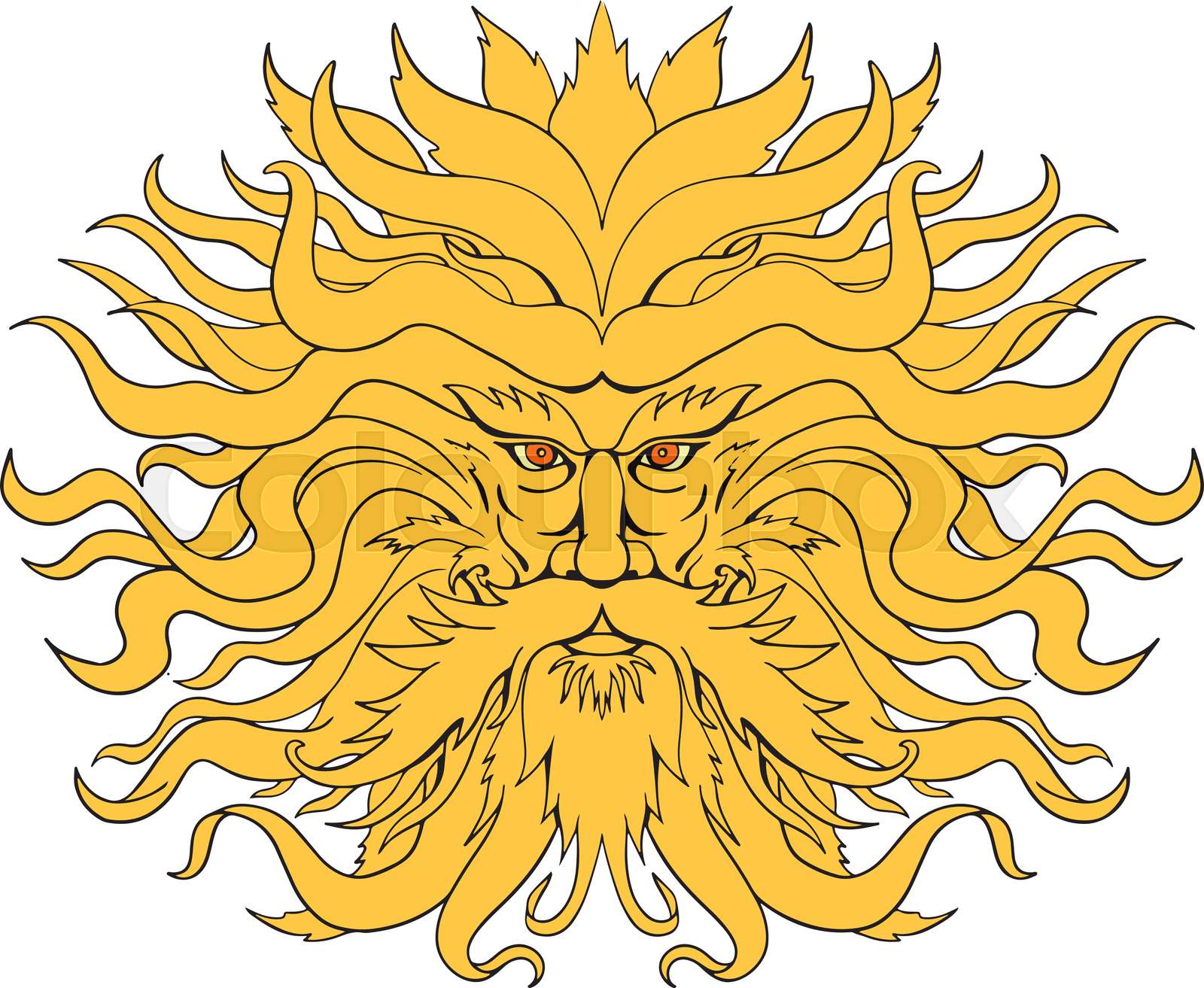 Helios Greek God of Sun Head Drawing Color | Stock vector | Colourbox