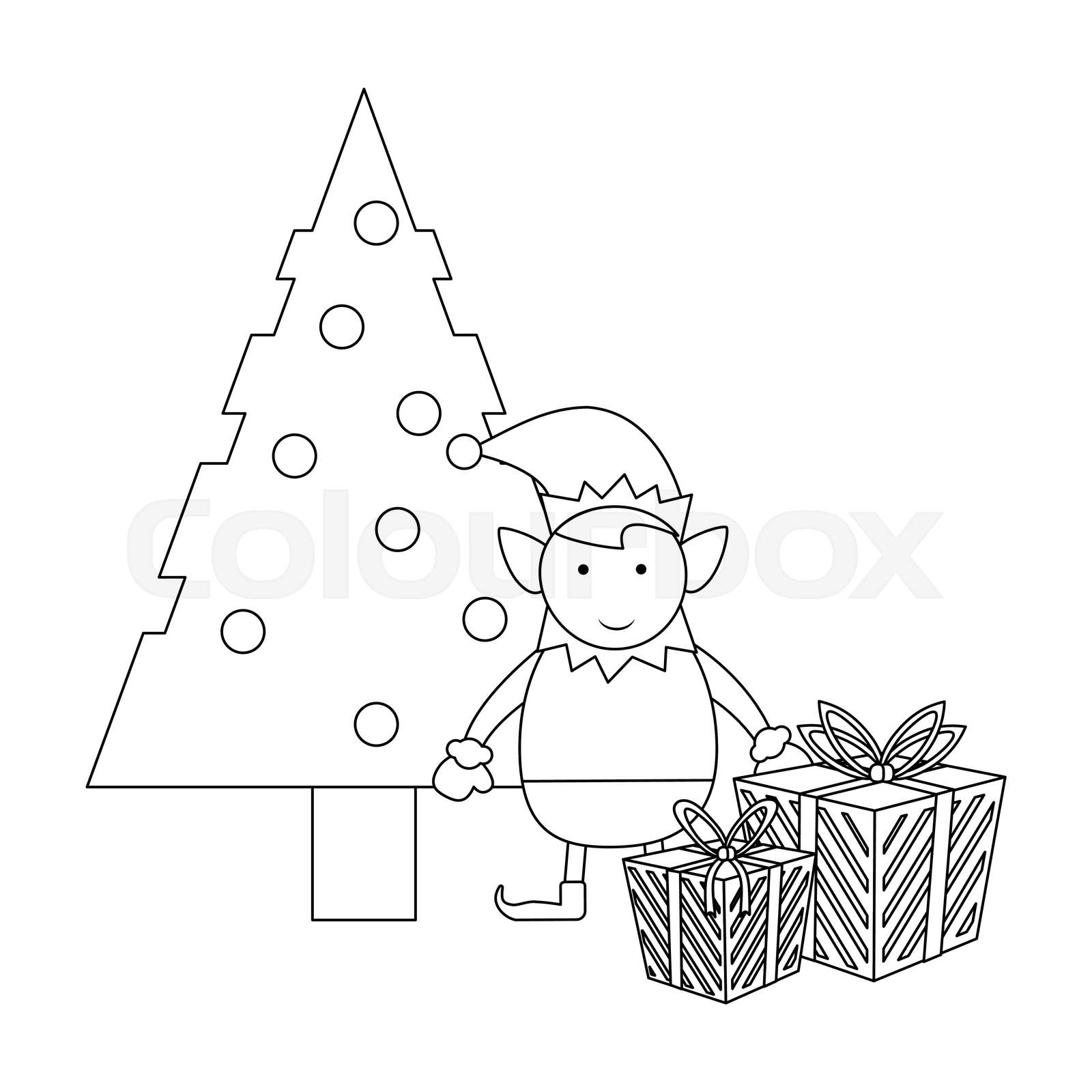 Christmas elf cartoon black and white | Stock vector | Colourbox