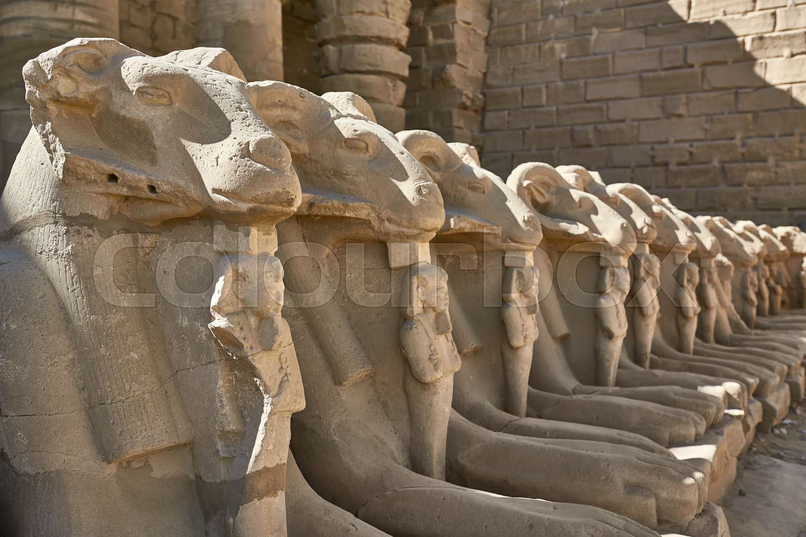 Row of ancient egyptian ram statues in Karnak Temple | Stock image ...