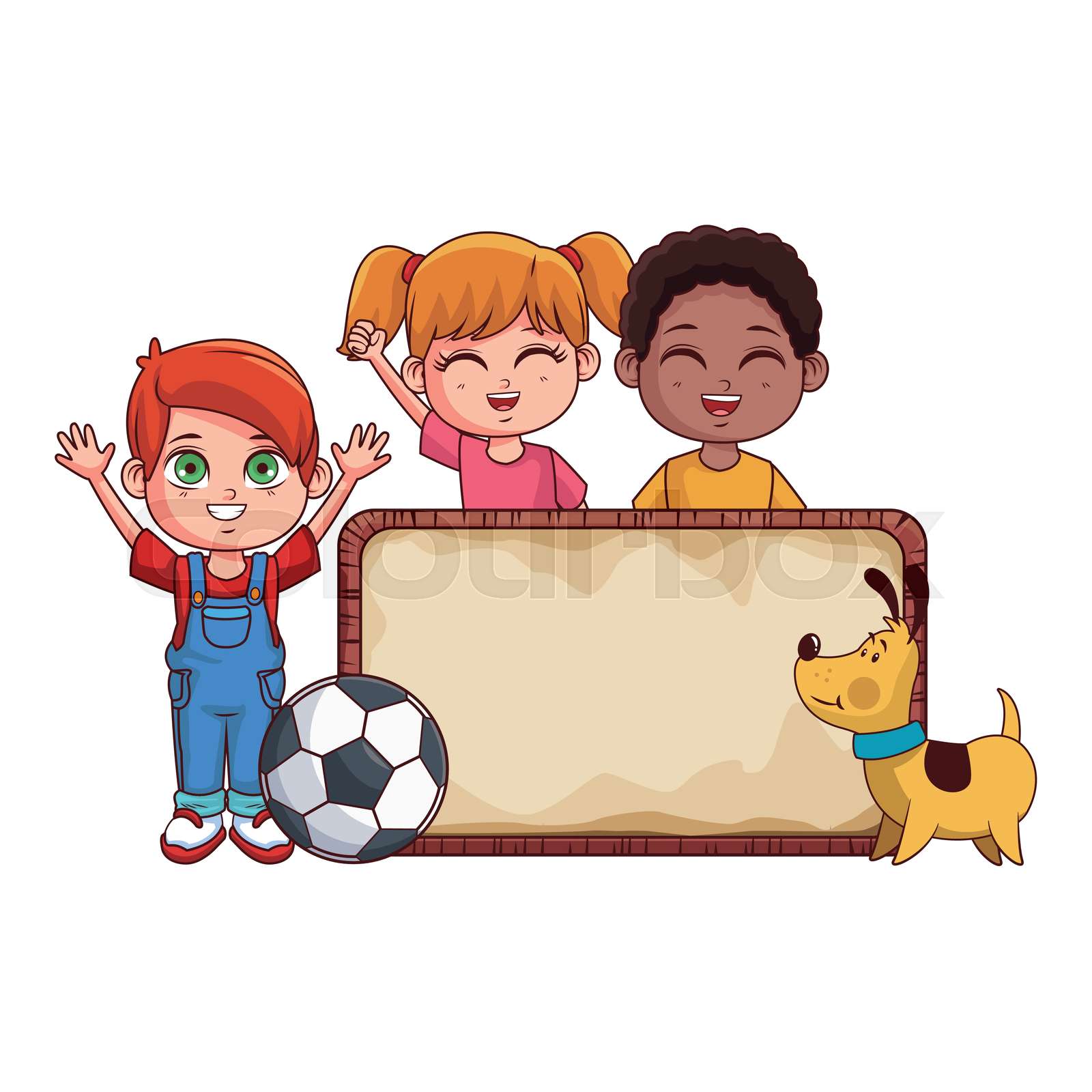 Kids with sign cartoons | Stock vector | Colourbox