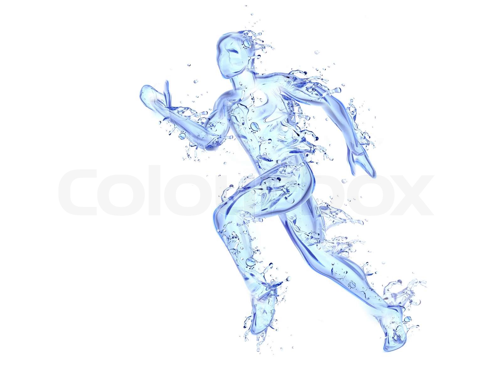 Running man liquid artwork - Athlete figure in motion made of water ...
