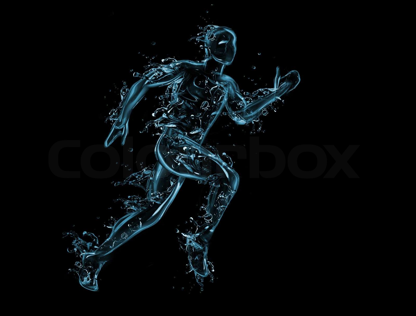 Running man liquid artwork on black - Athlete figure in motion made of ...