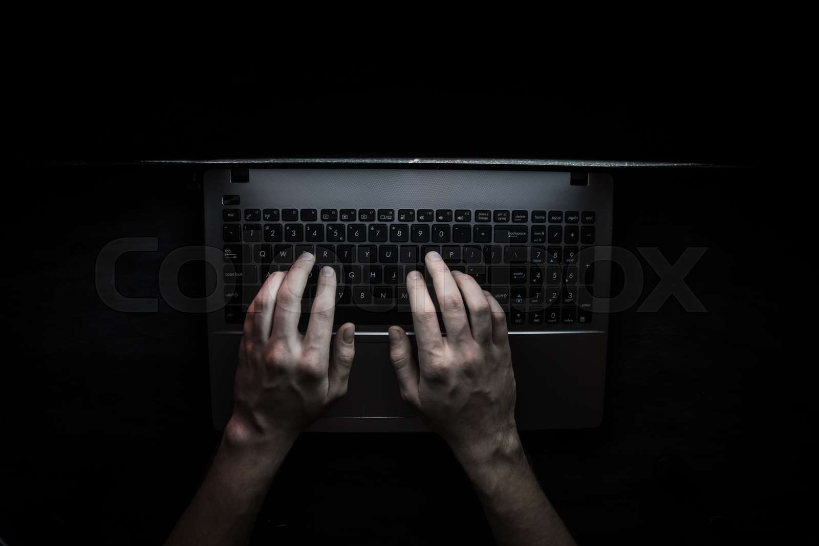 Russian hacker hacking the server in the dark web, Deep Web. Top view ...