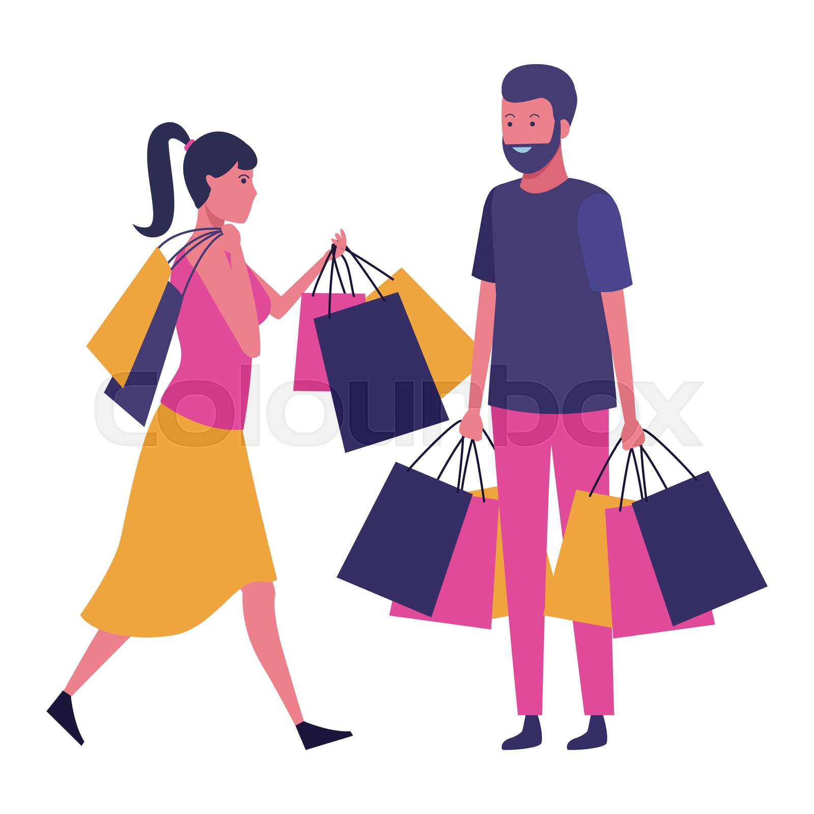 Couple shopping cartoon | Stock vector | Colourbox