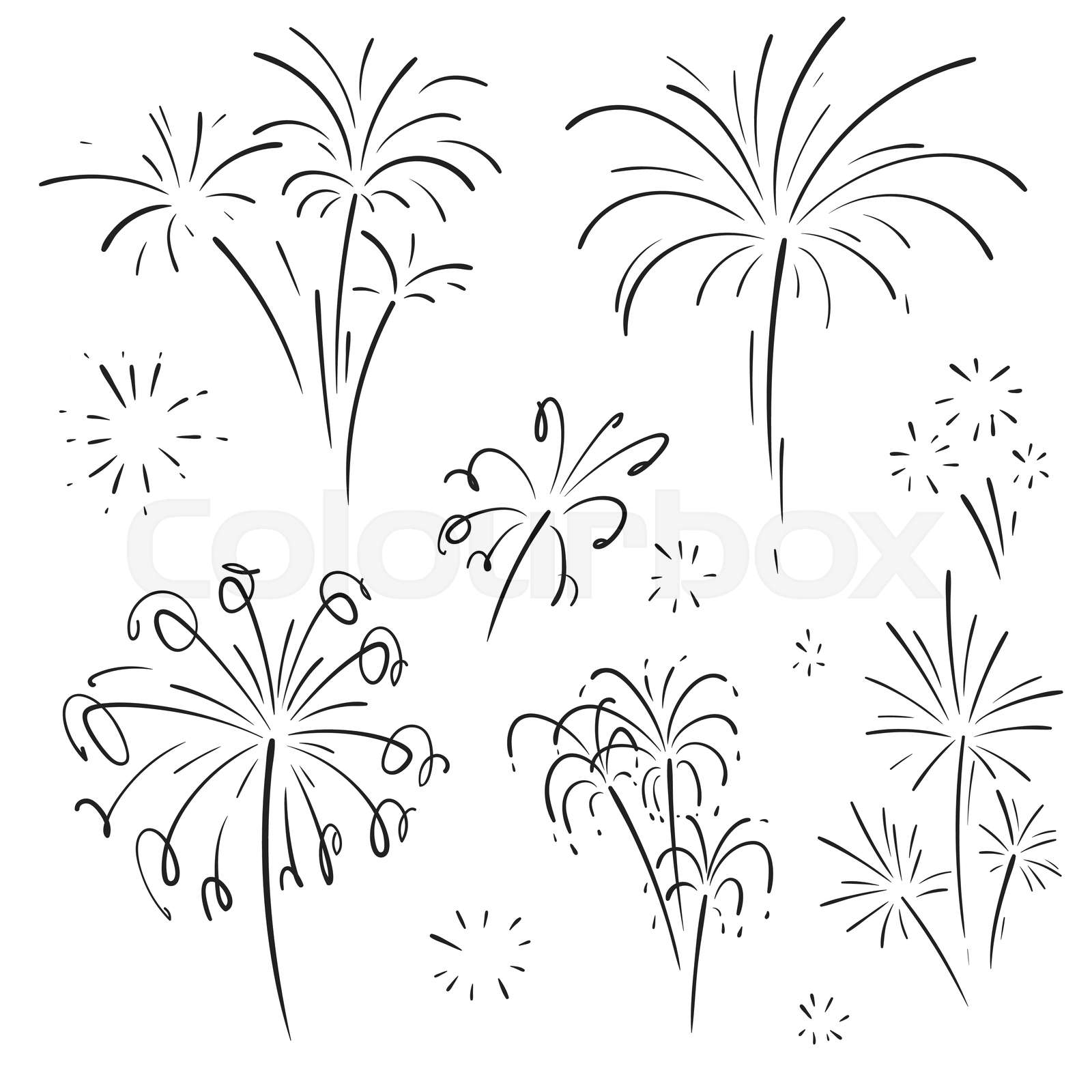 Hand drawn set of fireworks. | Stock vector | Colourbox
