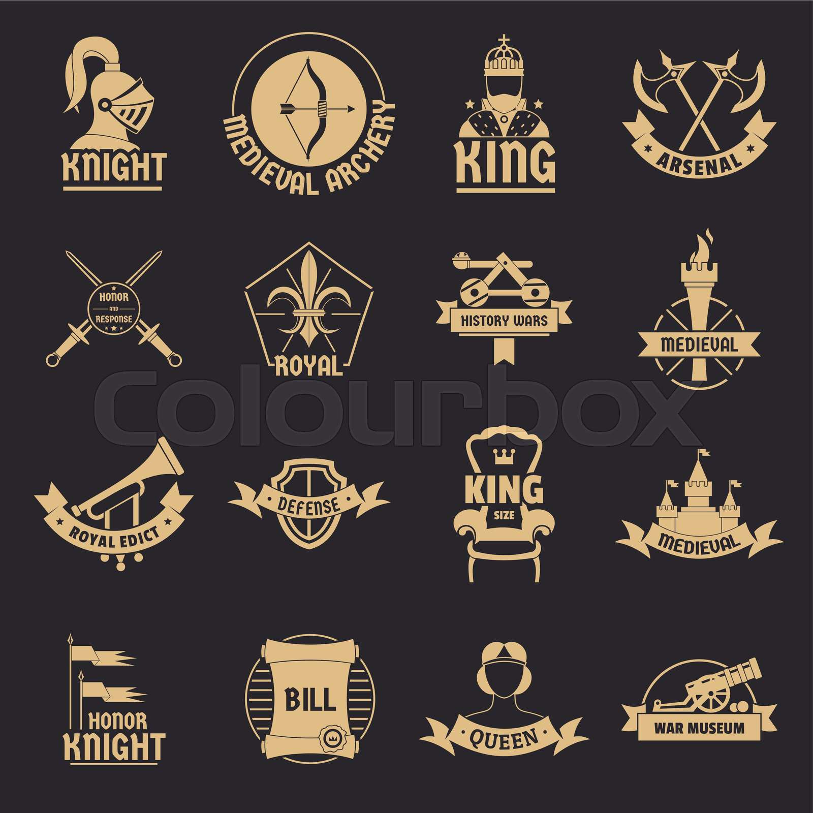 Knight Medieval Logo Icons Set Simple Style Stock Vector Colourbox